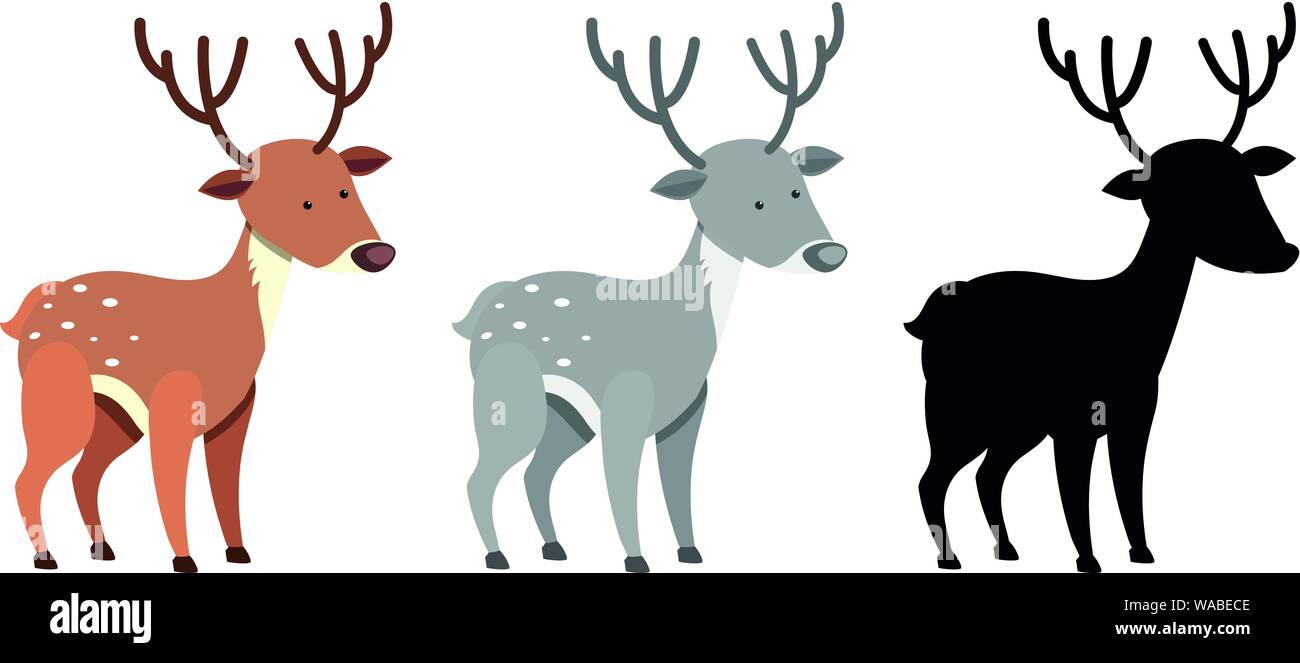 Set of colored and silhouette deer illustration Stock Vector Image ...