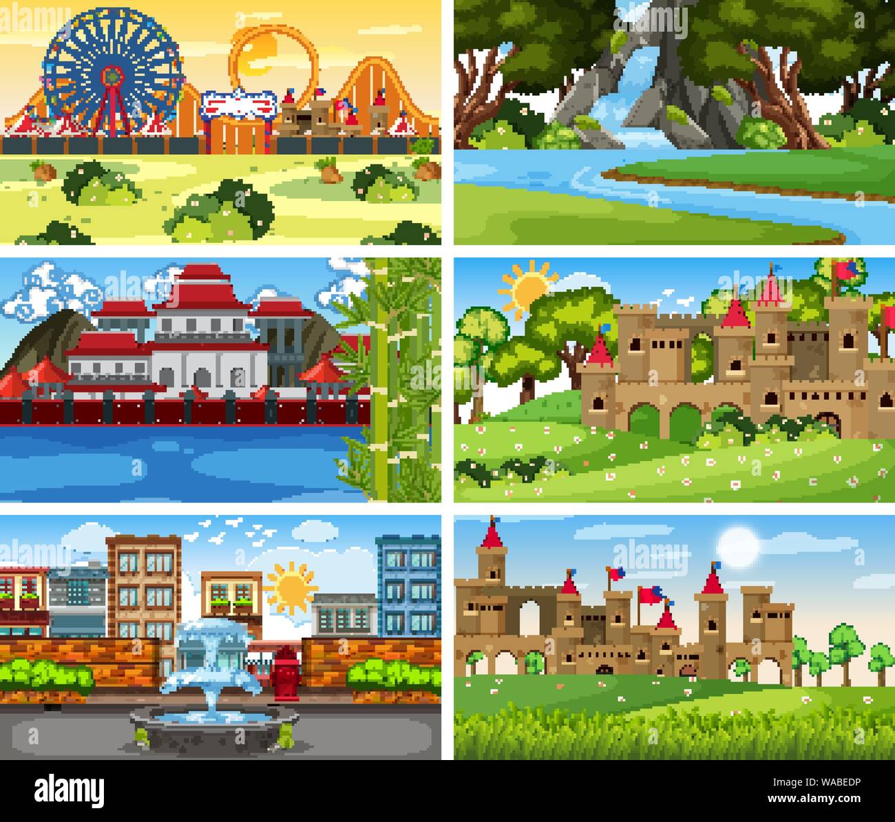 A set of outdoor scene including building illustration Stock Vector ...