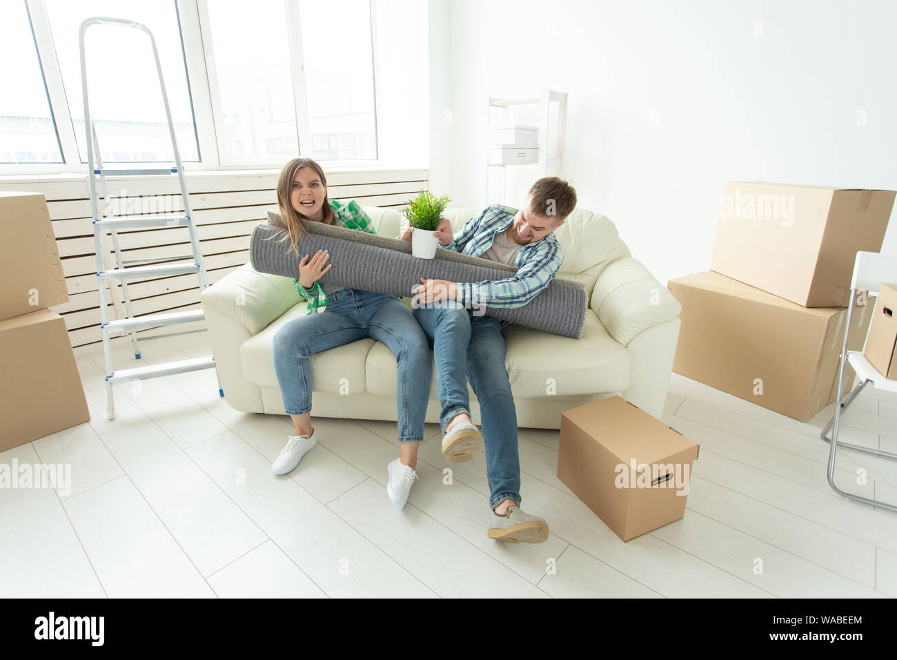 Husband and wife fighting at each other. Family quarrel, showdown ...