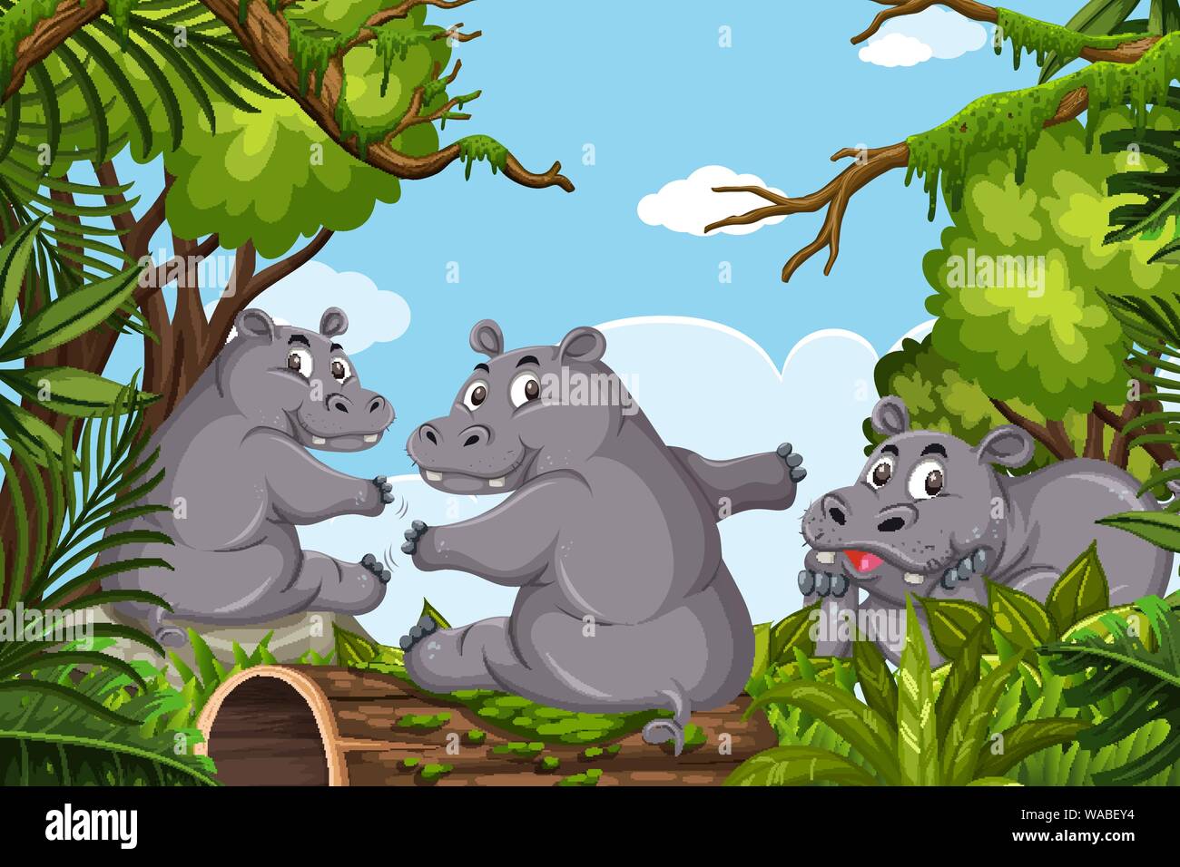 Hippo in jungle scene illustration Stock Vector Image & Art - Alamy