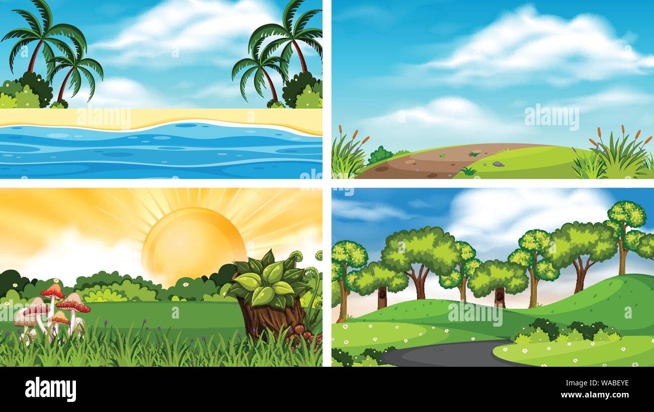 A set of outdoor scene including tree illustration Stock Vector Image ...