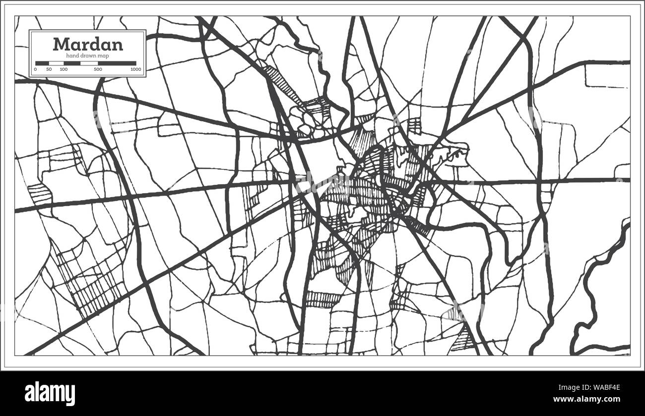 Mardan Pakistan City Map in Retro Style in Black and White Color ...