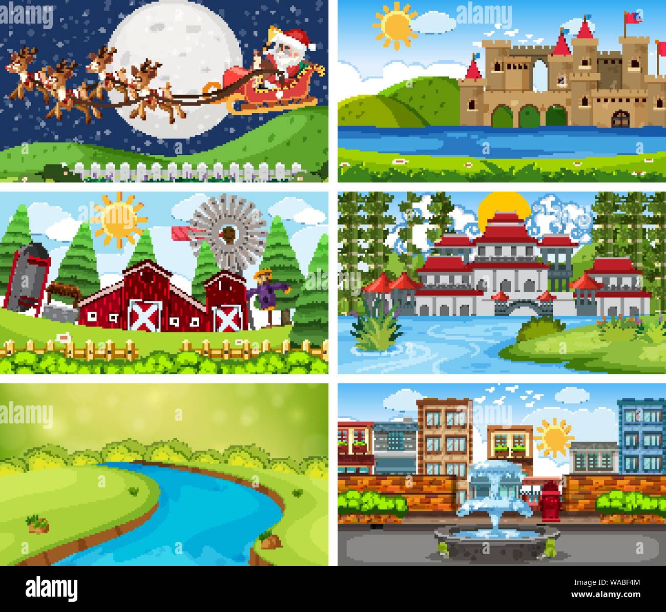 A set of outdoor scene including building illustration Stock Vector ...