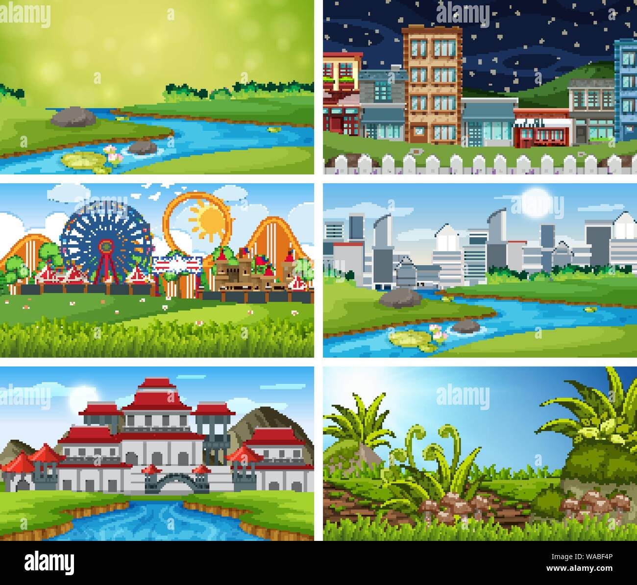 A set of outdoor scene including river illustration Stock Vector Image ...