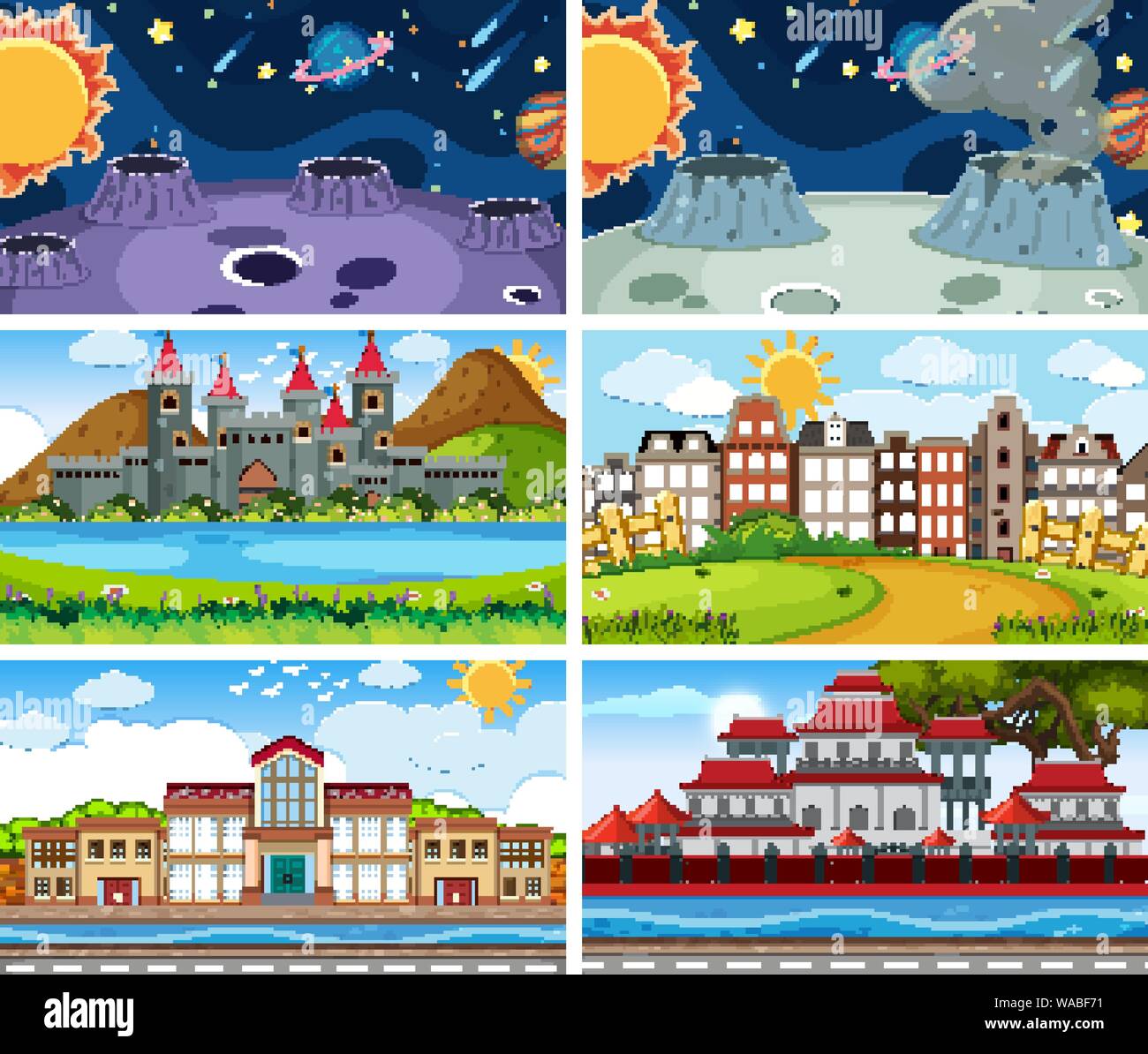 A set of outdoor scene including space illustration Stock Vector Image ...