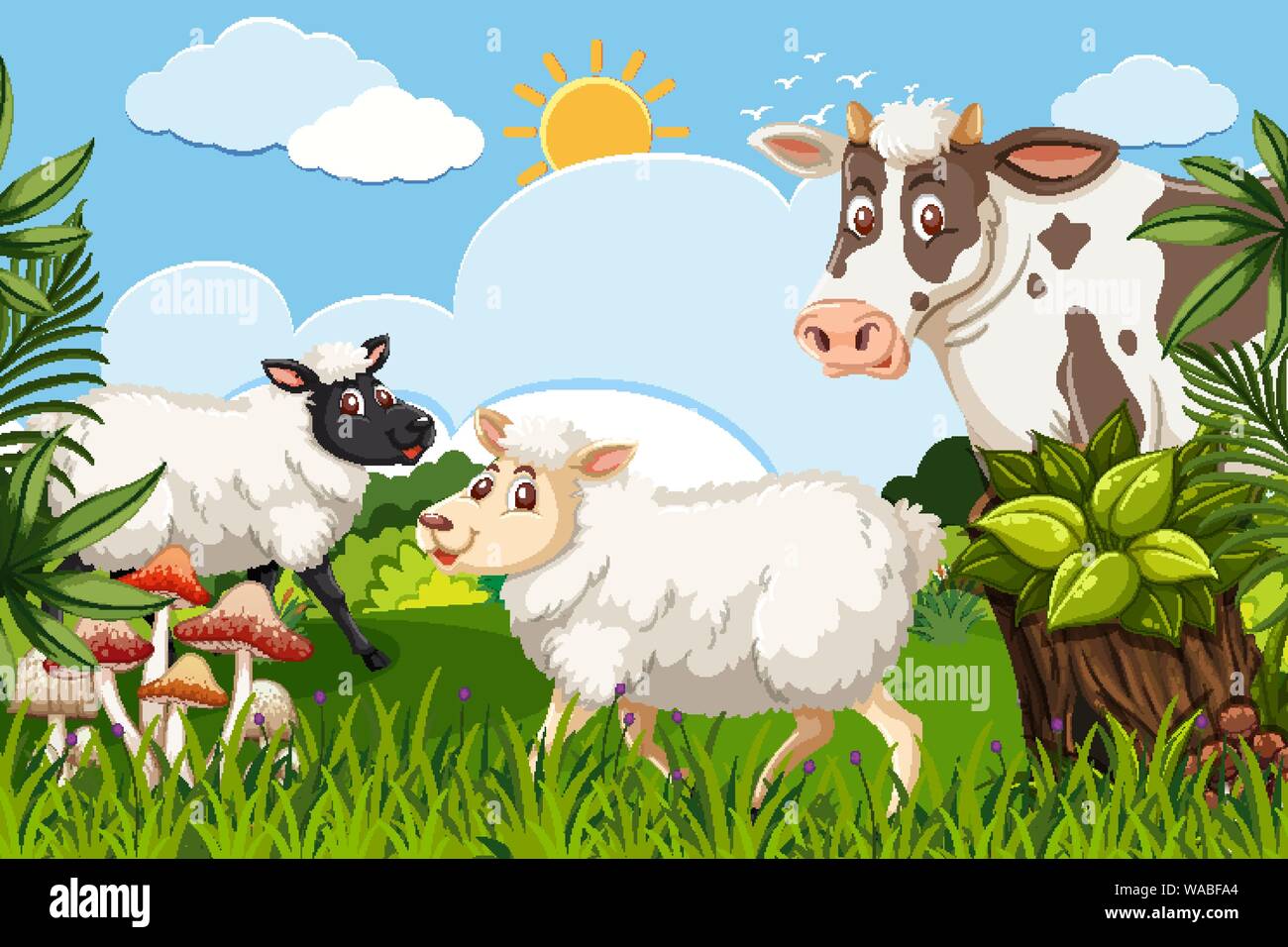 Farm animals in nature scene illustration Stock Vector Image & Art - Alamy