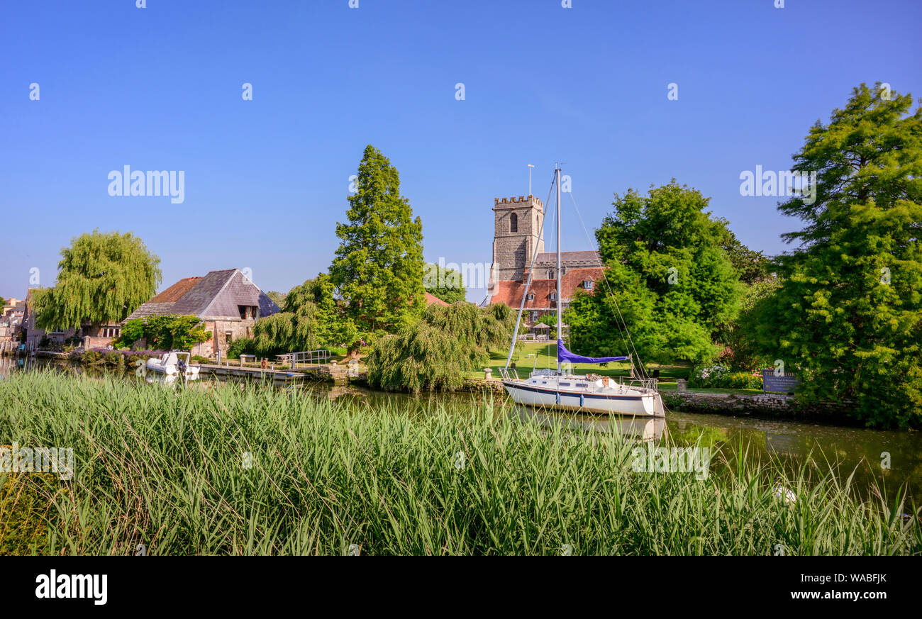 The Priory Hotel on the river Frome on Wareham, Dorset UK Stock Photo ...