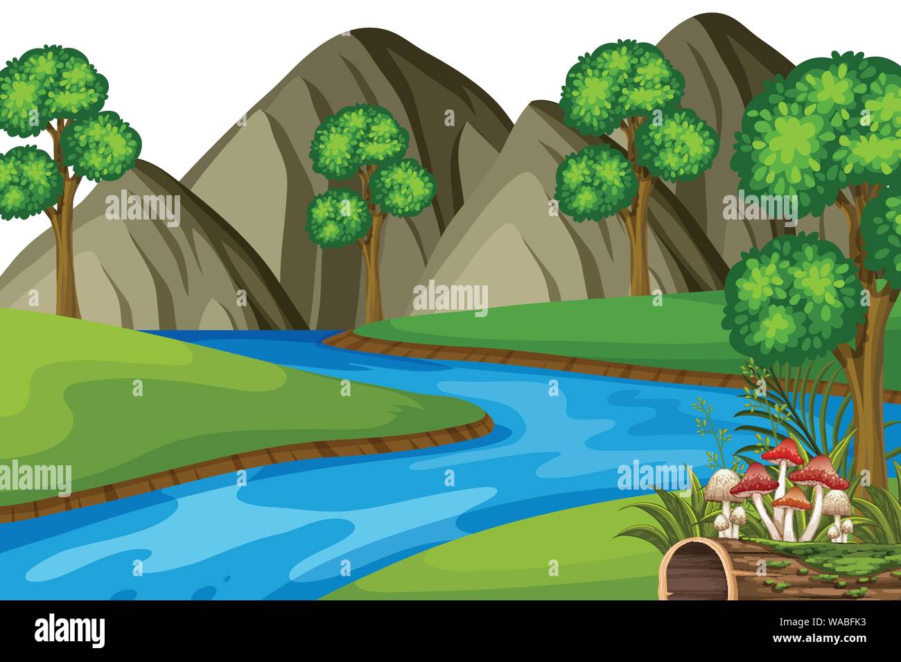 Scenery background of mountains and river illustration Stock Vector ...