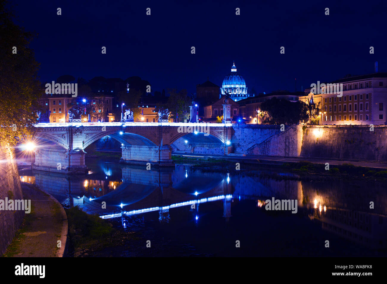 Image of Rione Ponte district. View of white Ponte Vittorio Emanuele II ...