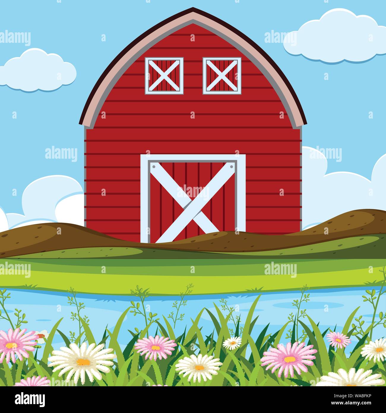 An outdoor scene with barn illustration Stock Vector Image & Art - Alamy