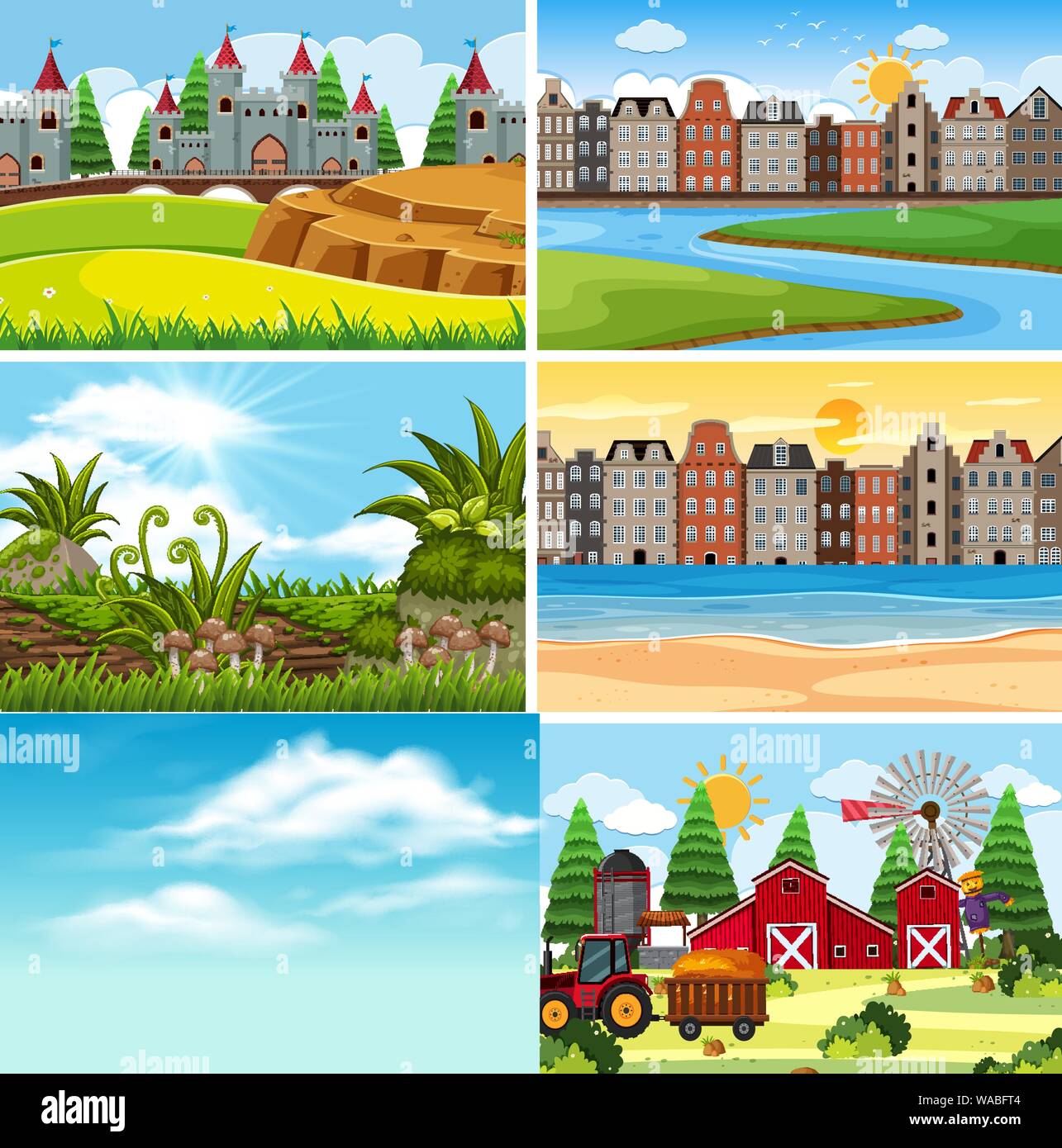 A set of outdoor scene including building illustration Stock Vector ...
