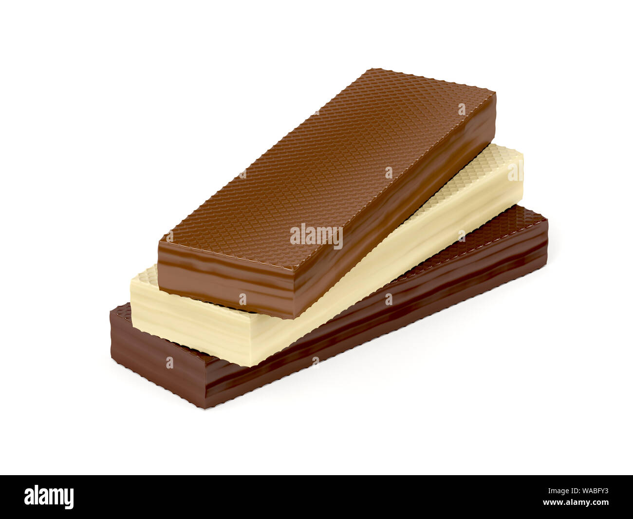 Wafers with different chocolate on white background Stock Photo - Alamy