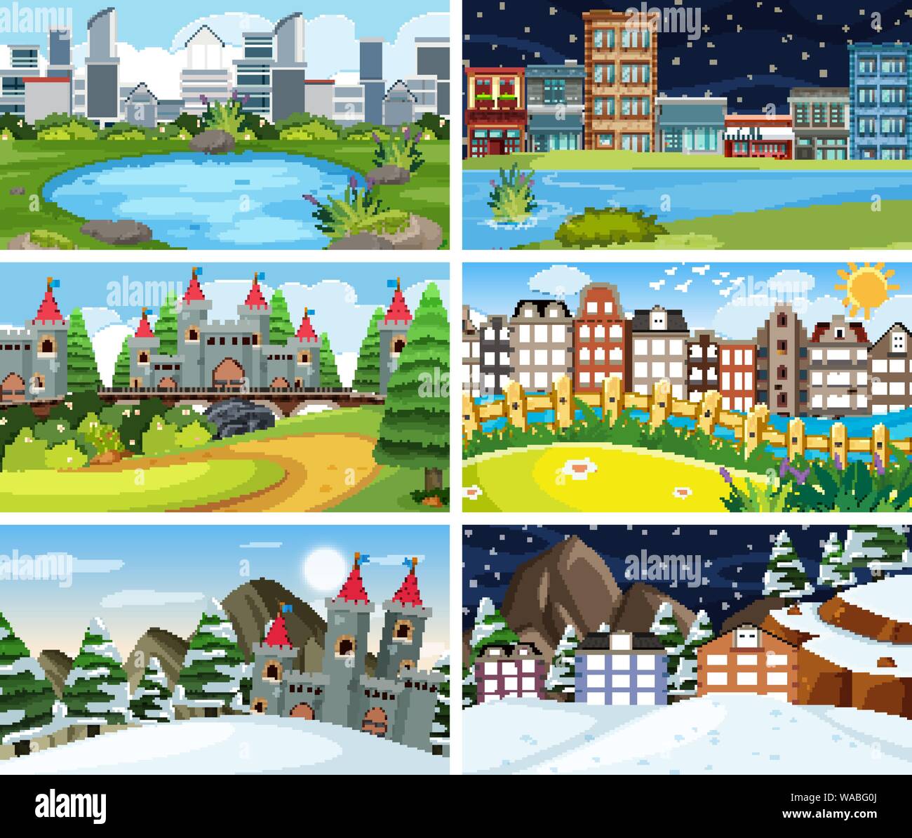 A set of outdoor scene including building illustration Stock Vector ...