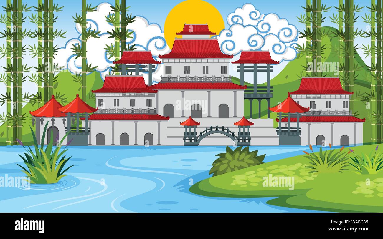 An outdoor scene with Asian castle illustration Stock Vector Image ...
