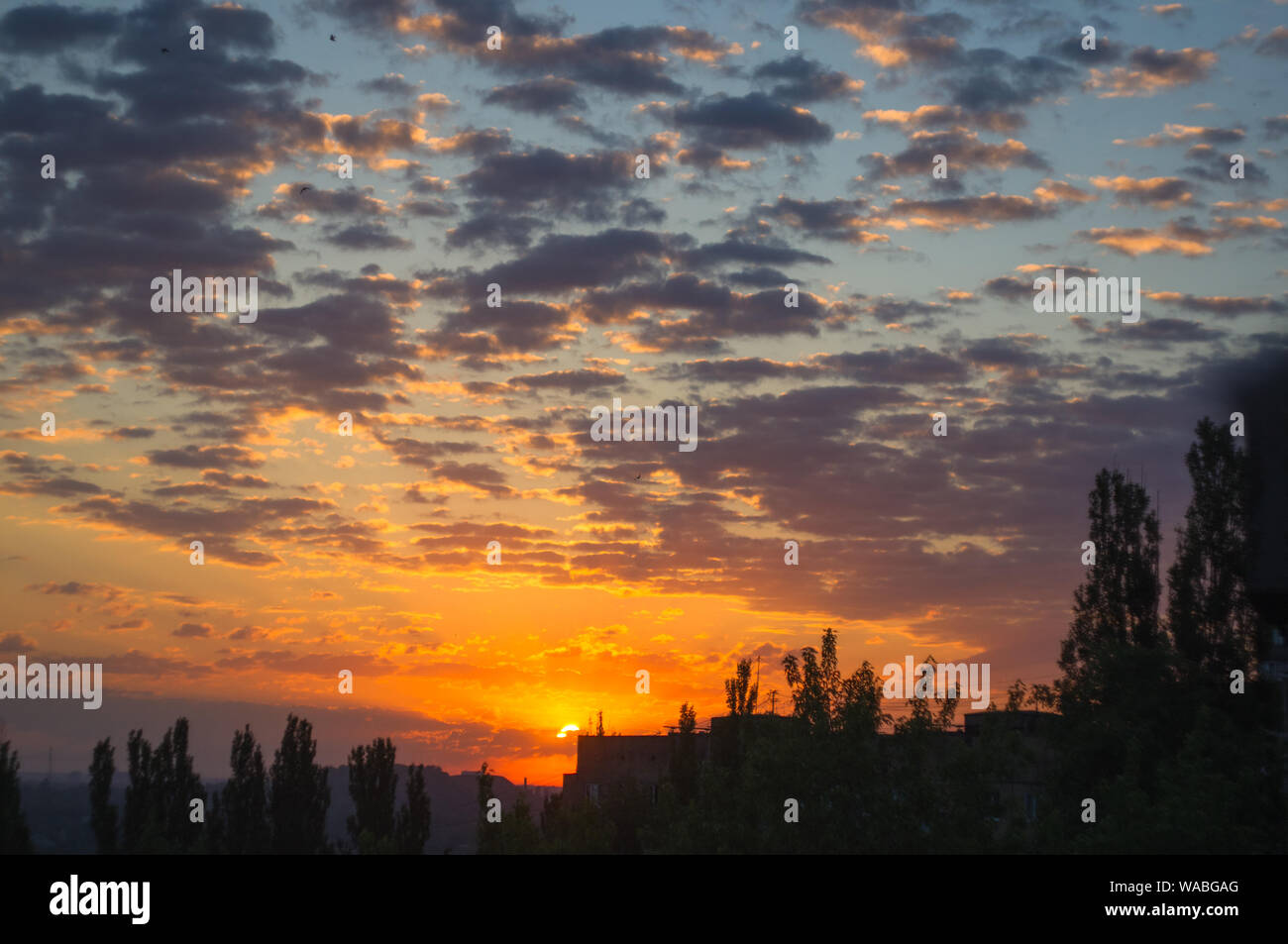 Landscape with dramatic light - beautiful golden sunset with saturated ...