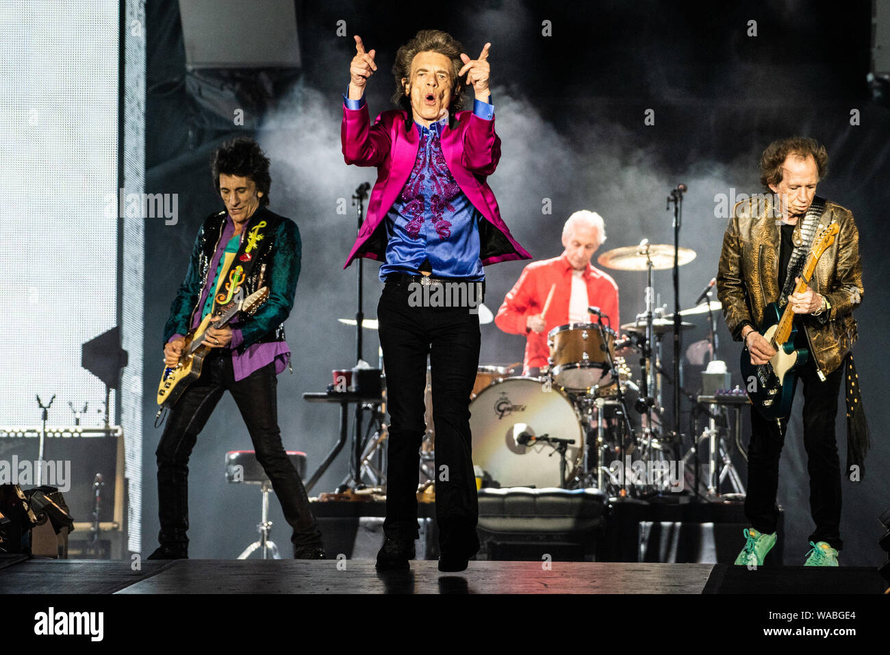 SANTA CLARA, CALIFORNIA - AUGUST 18: Ronnie Wood, Mick Jagger, Charlie ...