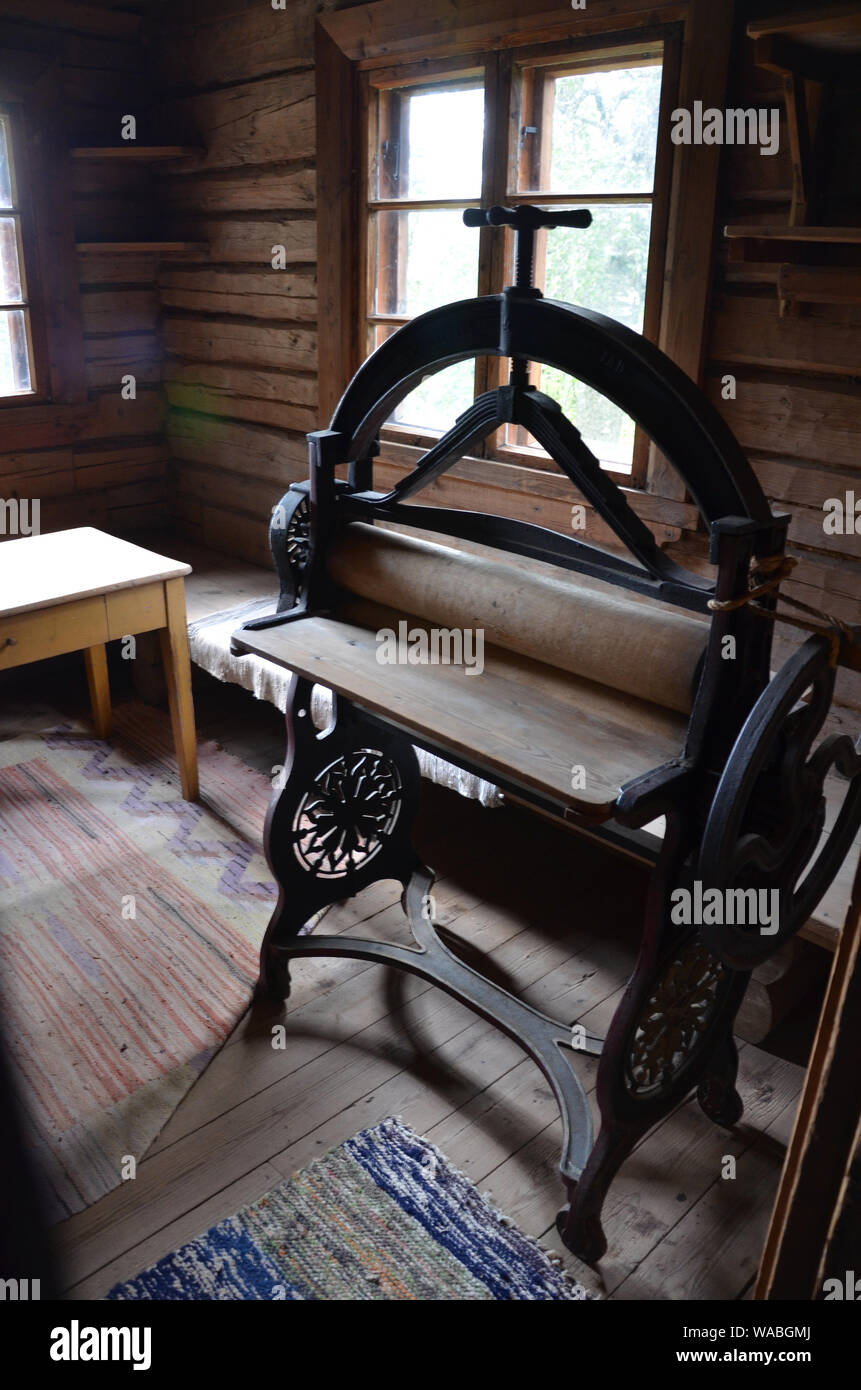 Mangle for drying washing in wash room of 'Ainola', the home of Jean ...