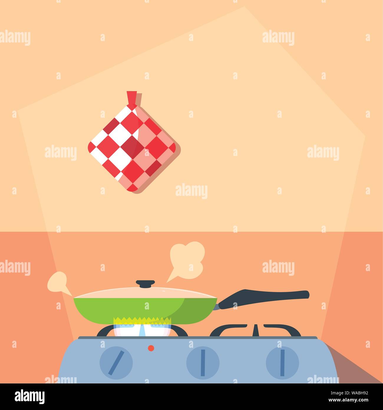 cooking with pan of kitchen in stove vector illustration design Stock ...