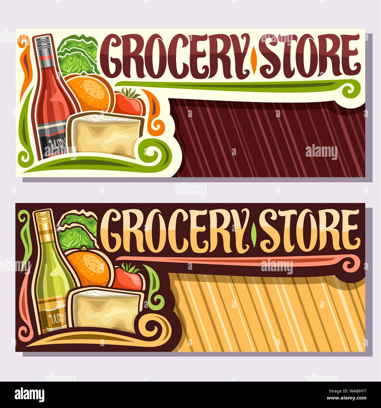 Vector banners for Grocery Store with copy space, leaflets with red and ...