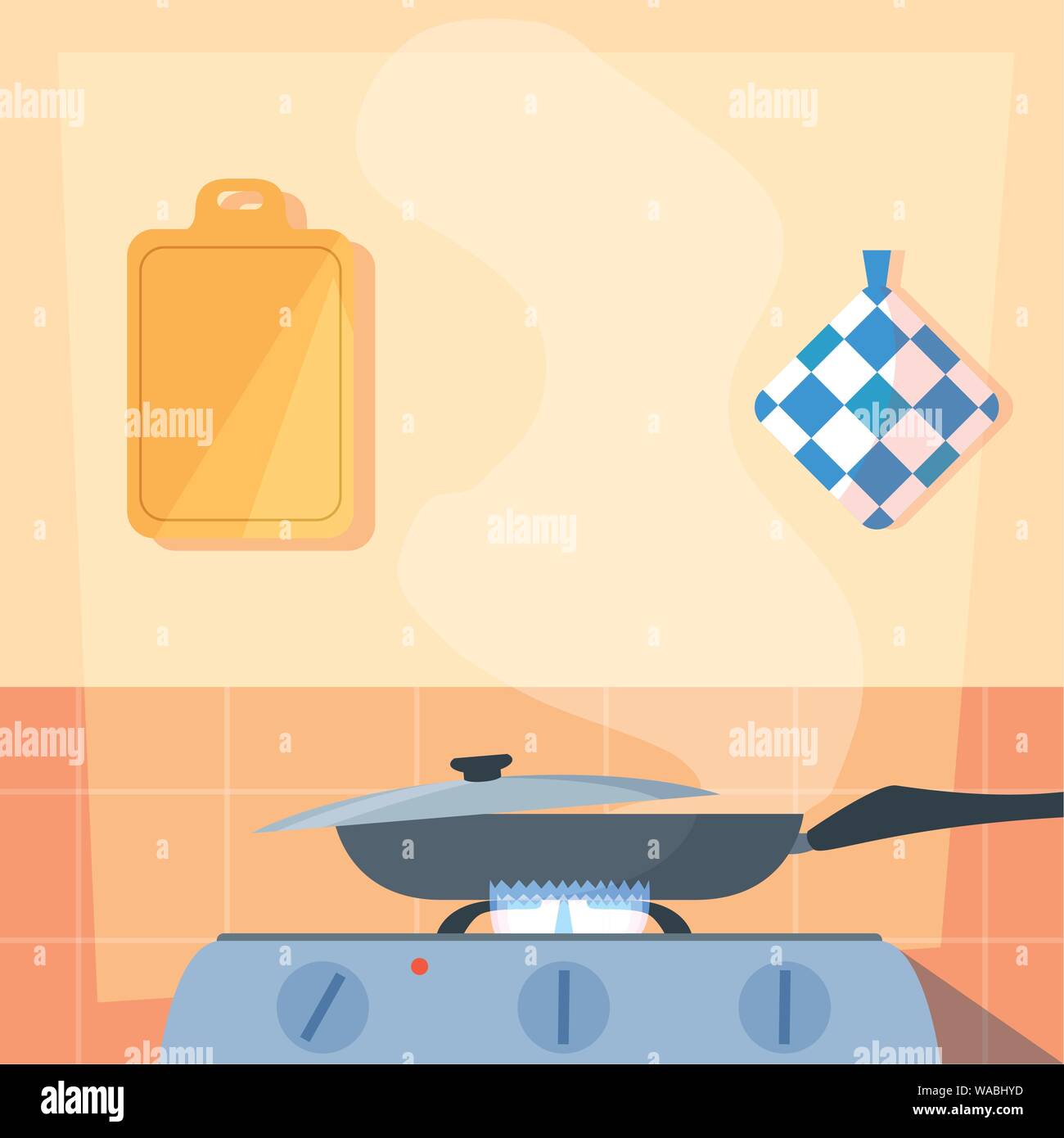 cooking with pan of kitchen in stove vector illustration design Stock ...