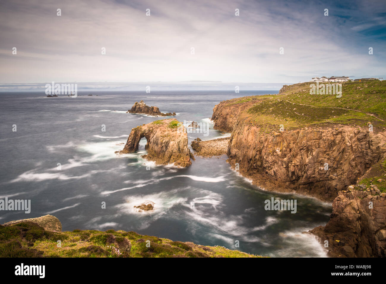Enys Dodnan and the Armed Knight rock formations at Lands End, Cornwall ...