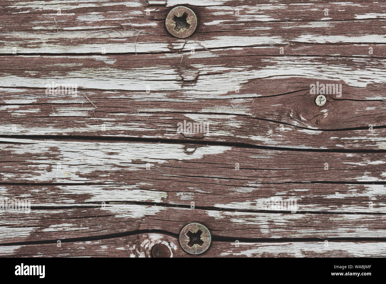 Screw heads on weathered wood texture. Close up view Stock Photo - Alamy