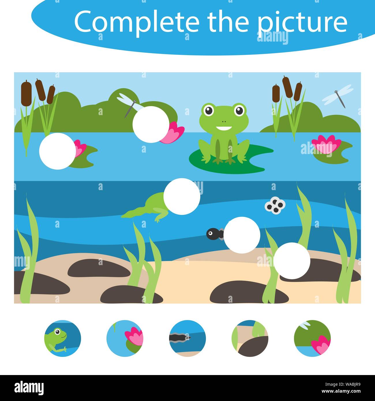 Complete the puzzle and find the missing parts of the picture, pond fun ...