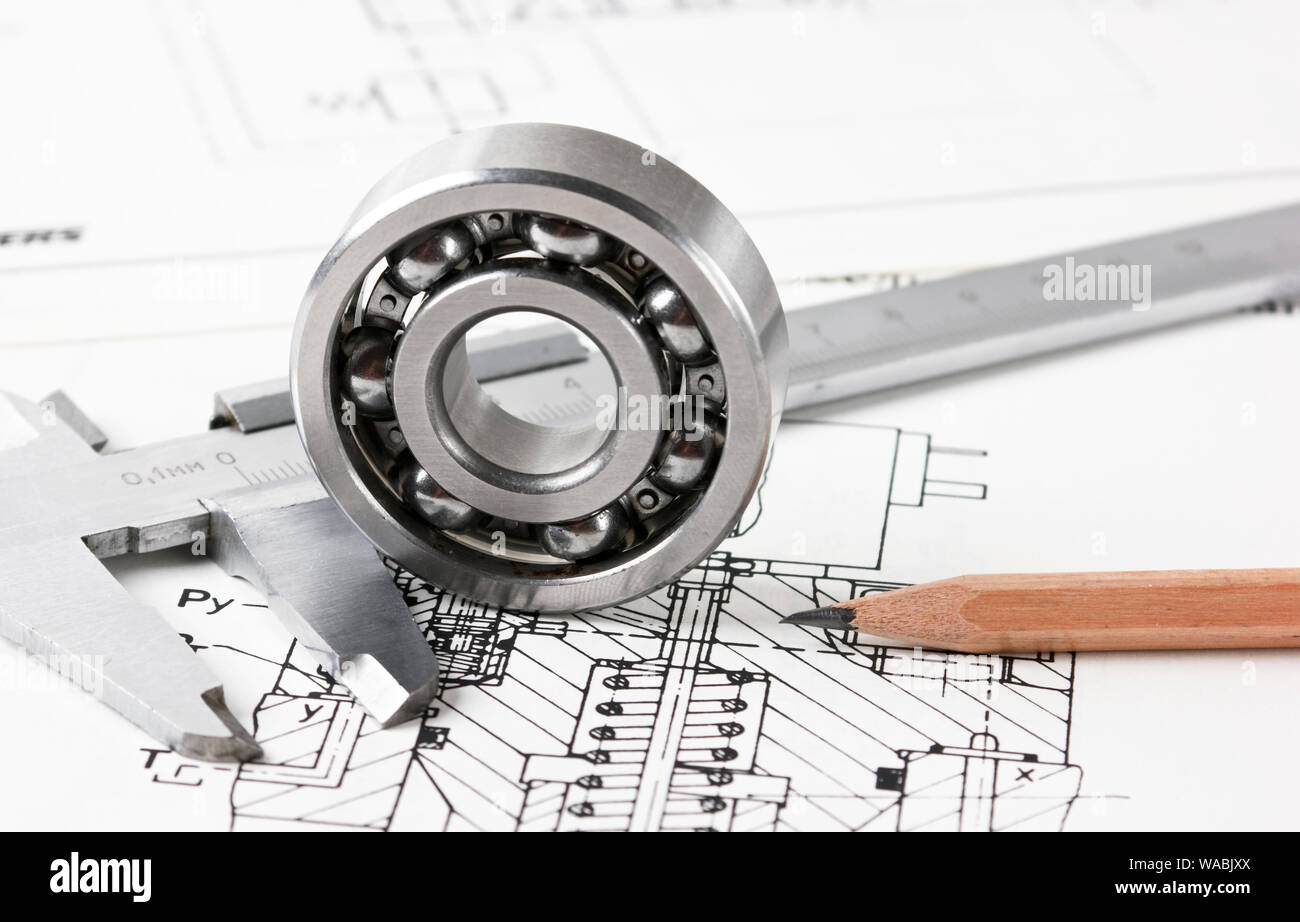 mechanical scheme and calipers with bearing Stock Photo - Alamy