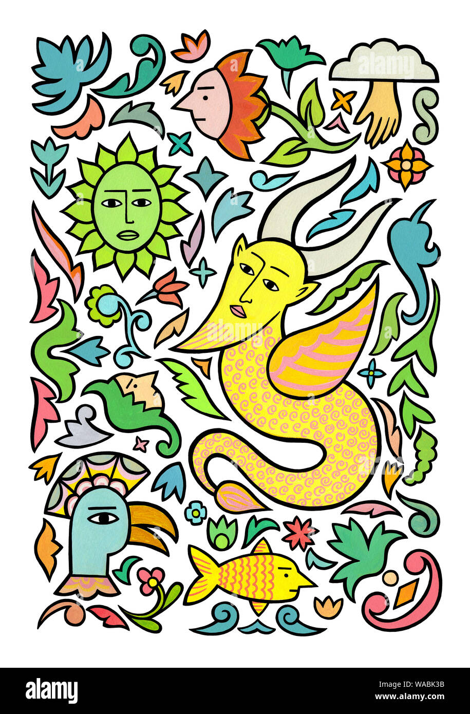 A collection of decorative motifs and comic characters Stock Photo - Alamy