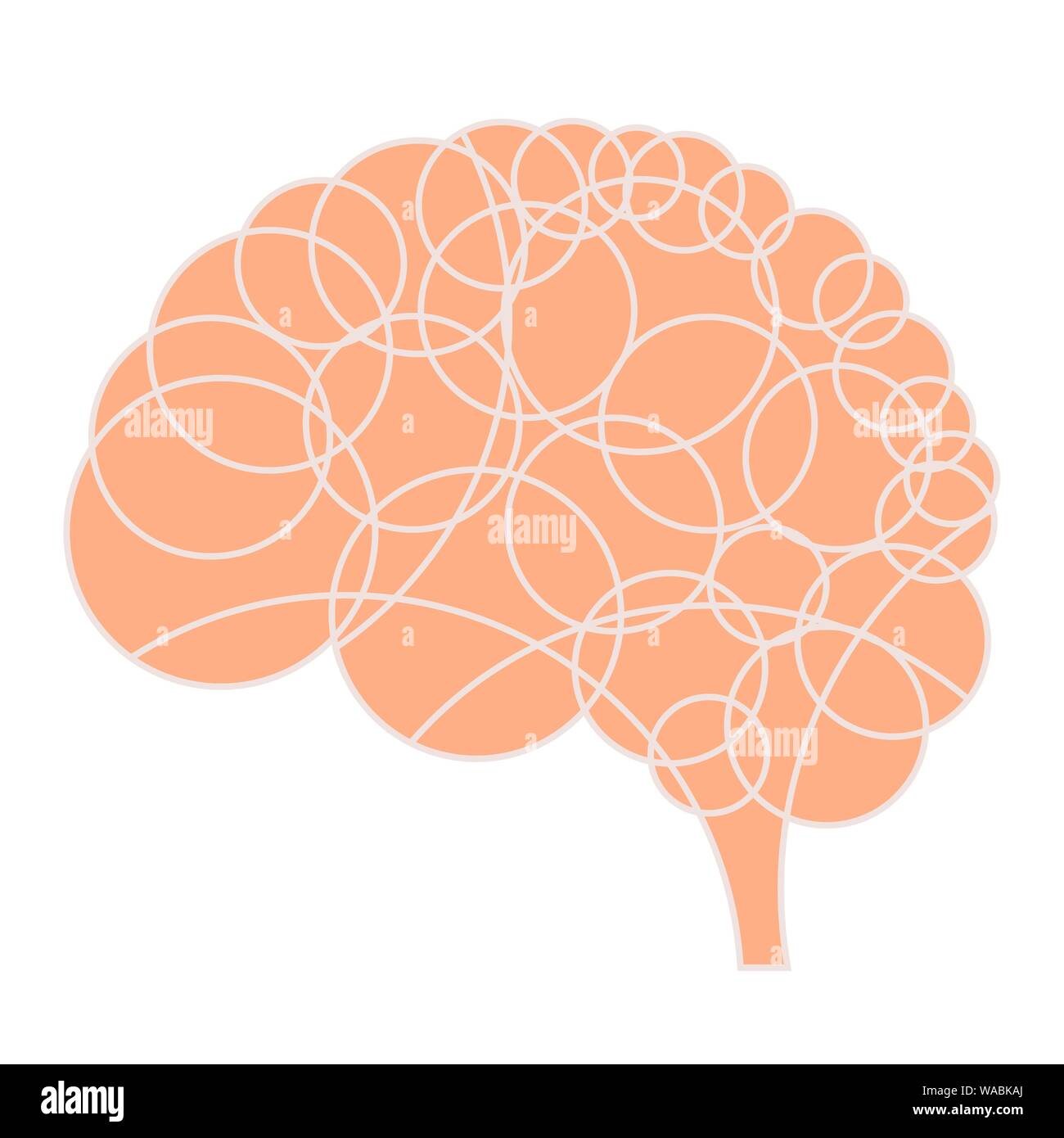 Vector illustration. Circled brain icon in soft colors and plain style ...