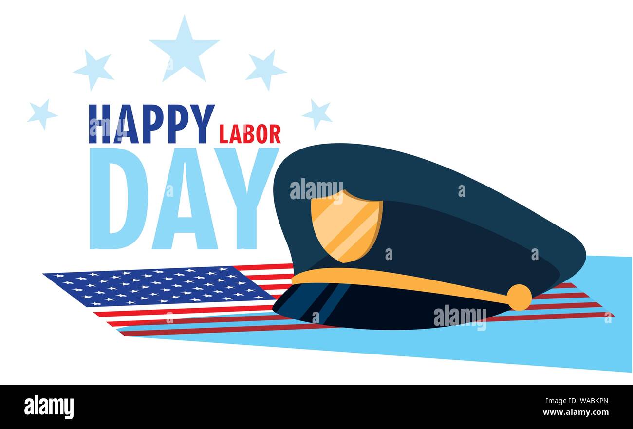 labor day card with police hat in flag usa vector illustration design ...