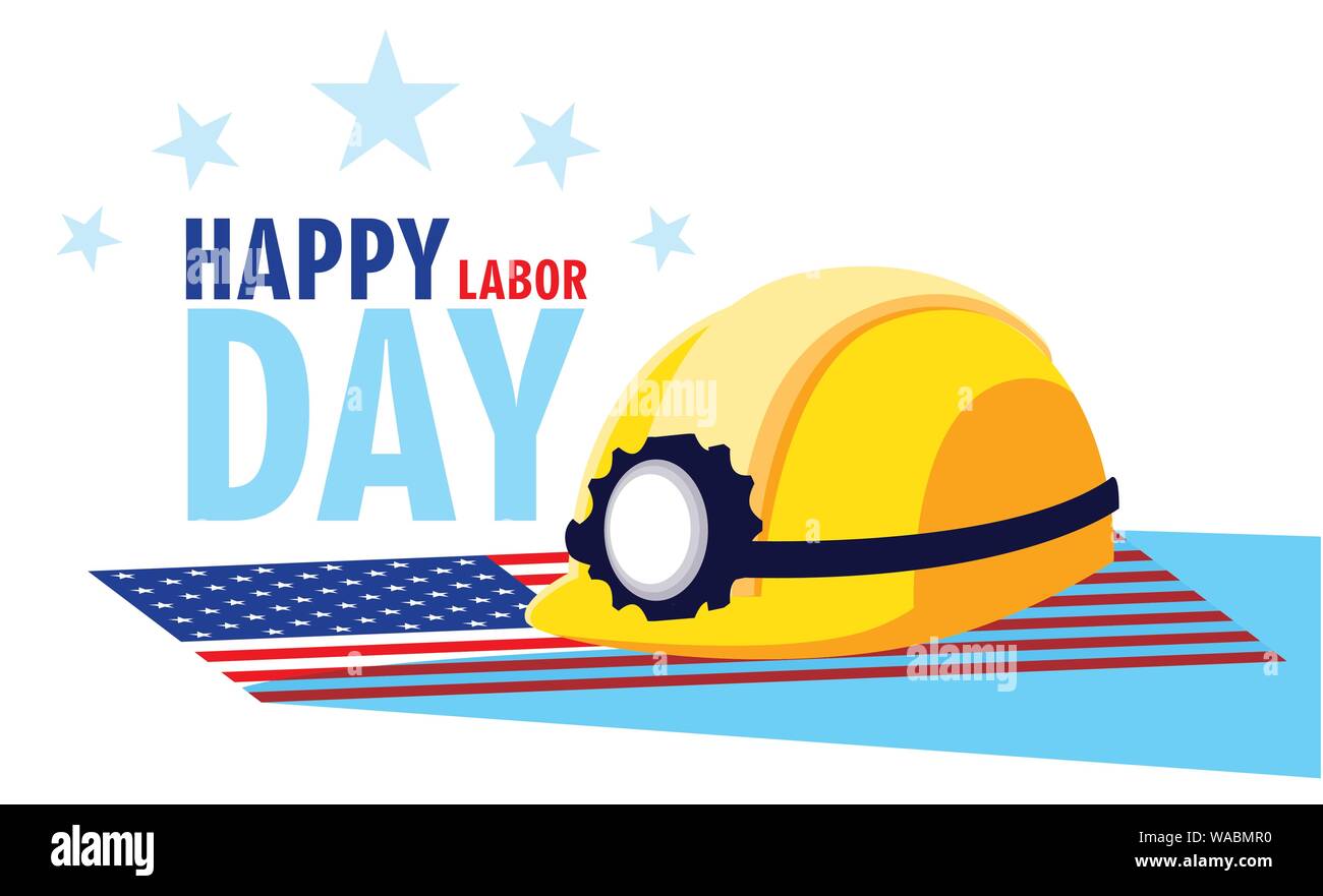 labor day card with safety helmet in flag usa vector illustration ...