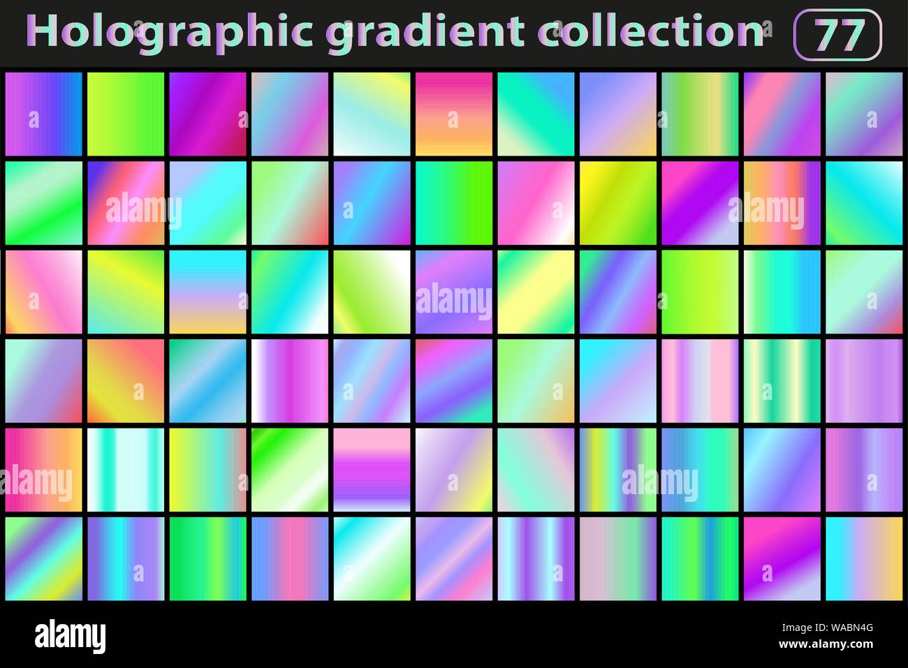 Holographic set of gradients. Color swatches. Neon modern gradient or ...