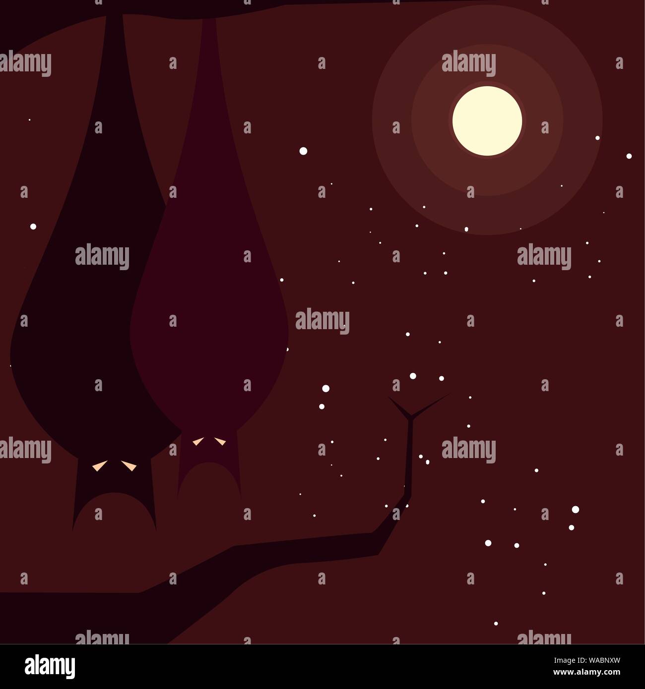 halloween bat hanging with moon vector illustration design Stock Vector ...