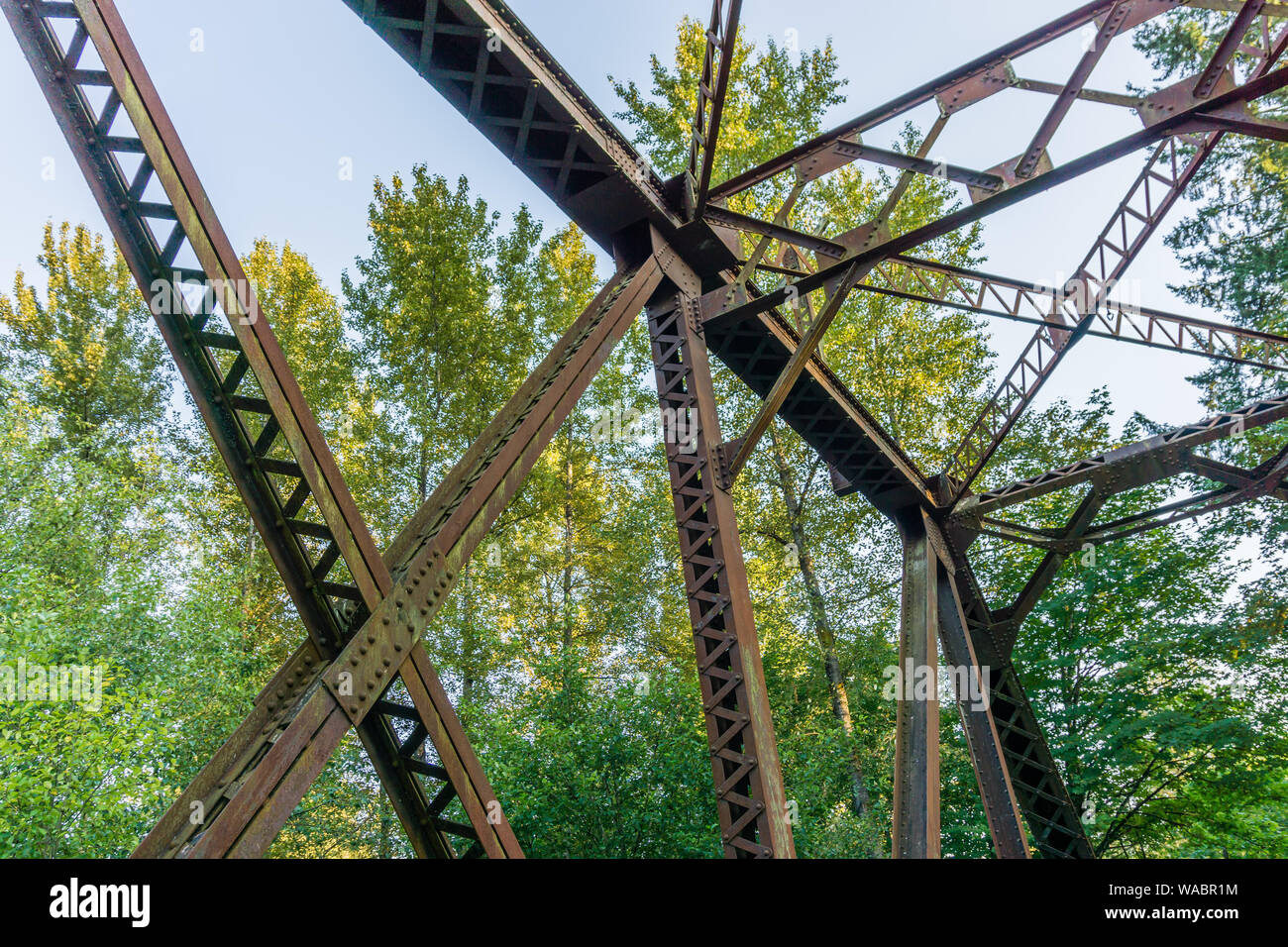A close-up shot of a old metal bridge along the Cedar River Trail in ...