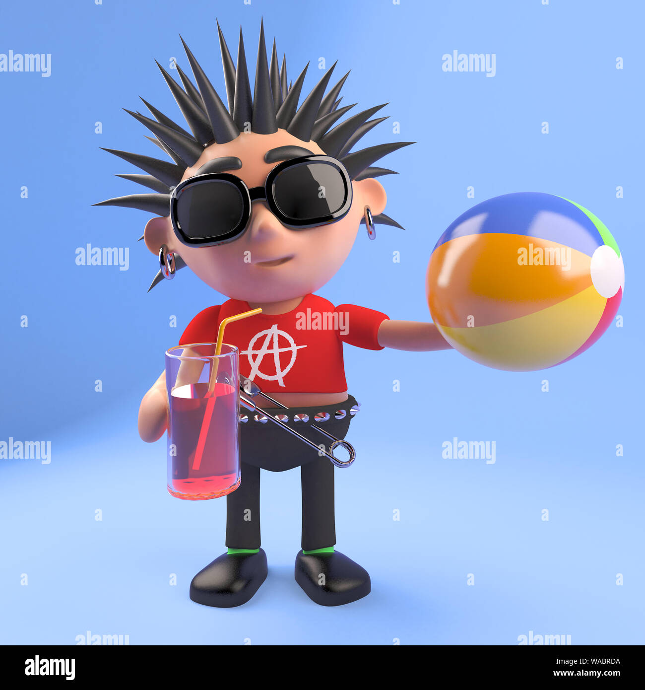 3d punk rock character drinking from a glass and holding a beach ball ...
