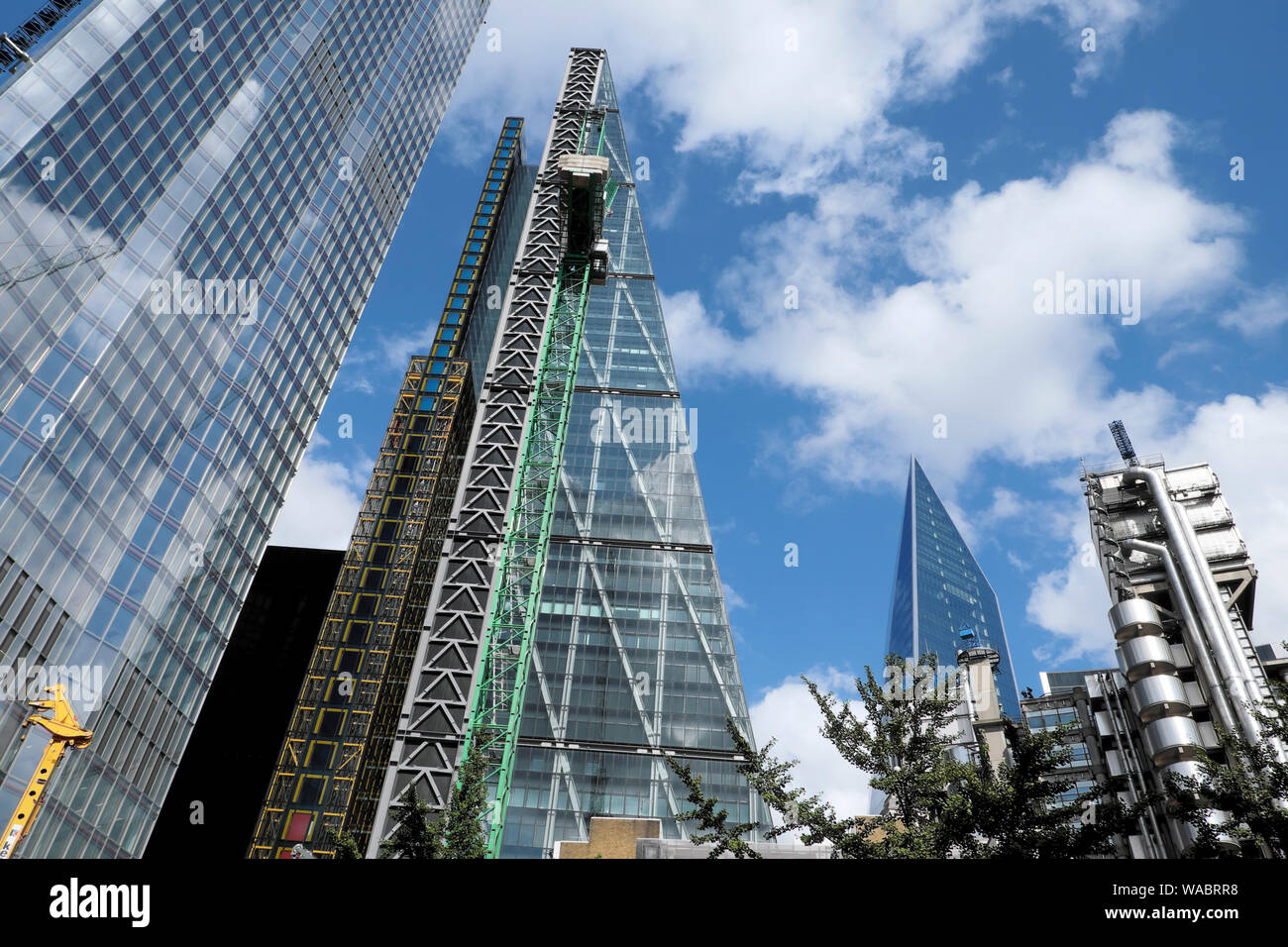 Low angle street view of the Leadenhall cheesegrater building in the ...