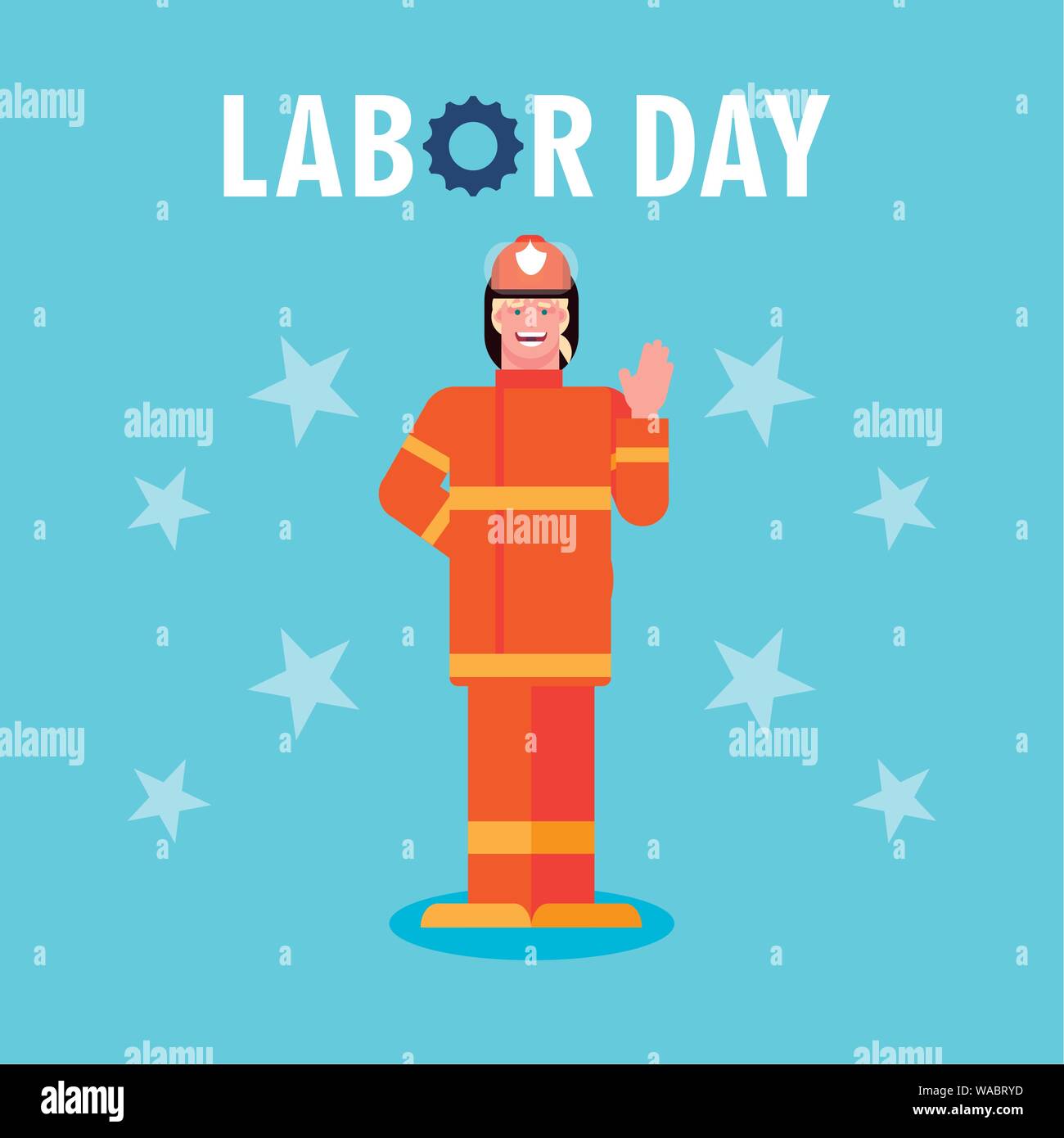 labor day label with firefighter professional vector illustration ...