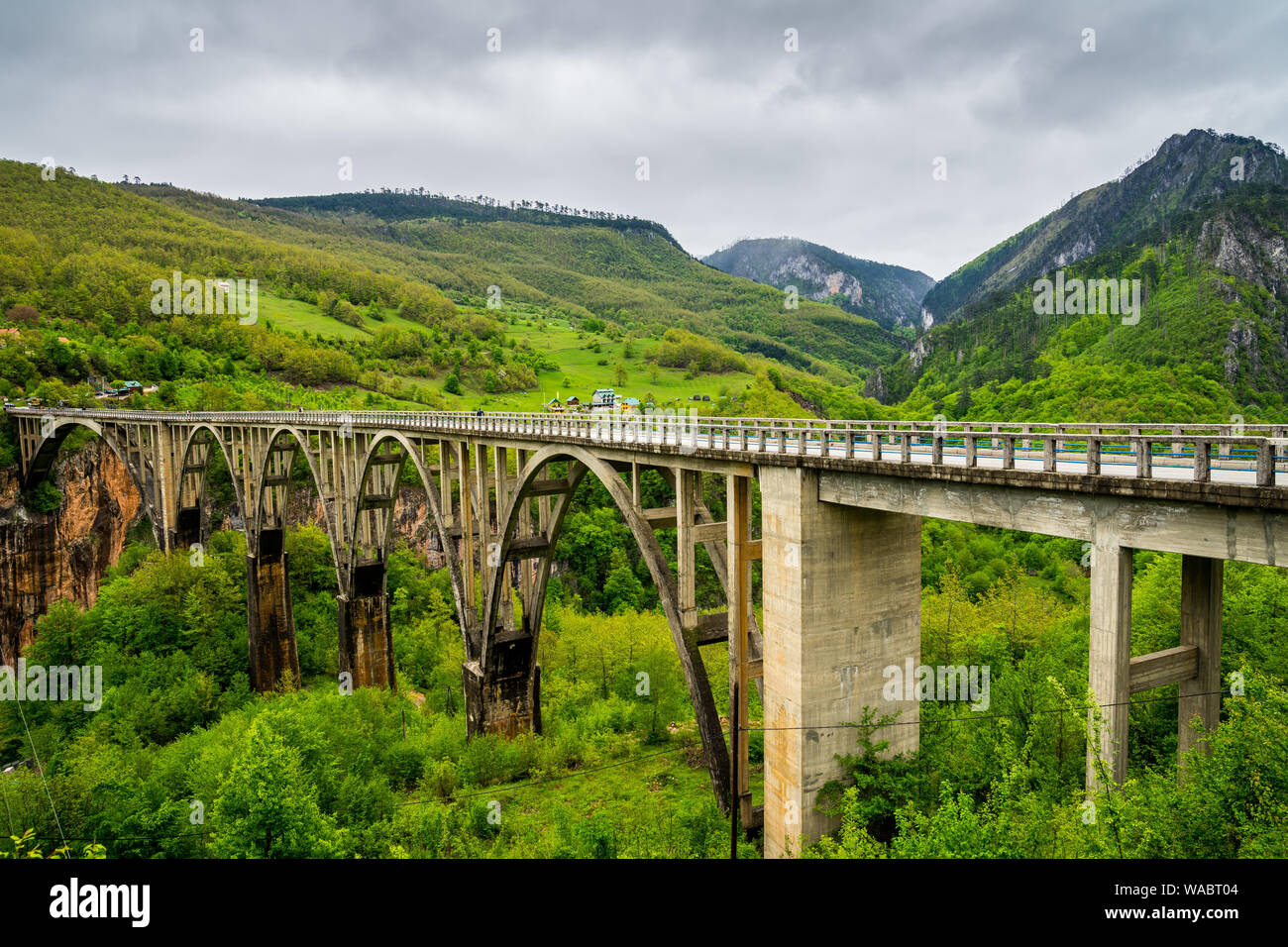 Montenegro, Old concrete building of durdevica tara bridge made of five ...