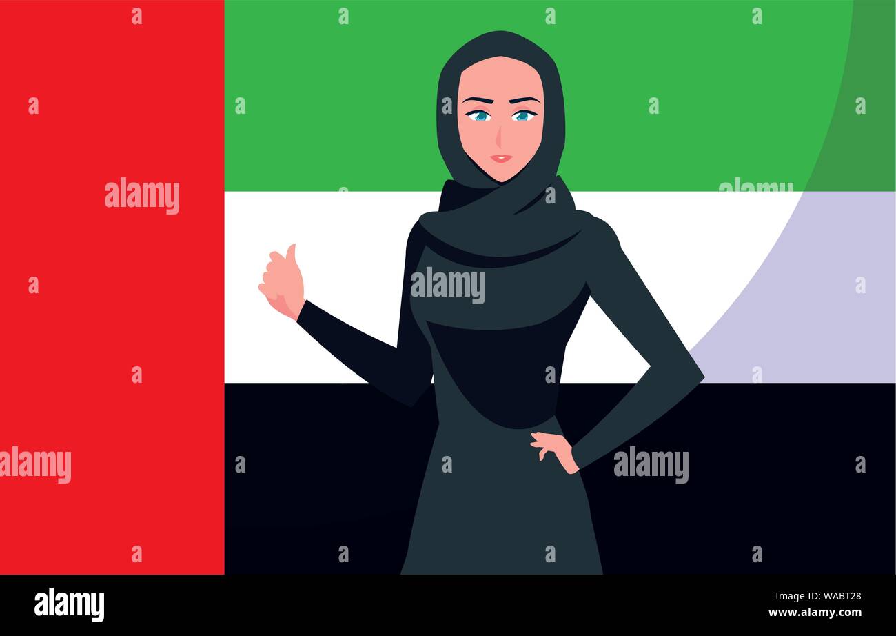 emirati women day poster with woman and flag vector illustration design ...