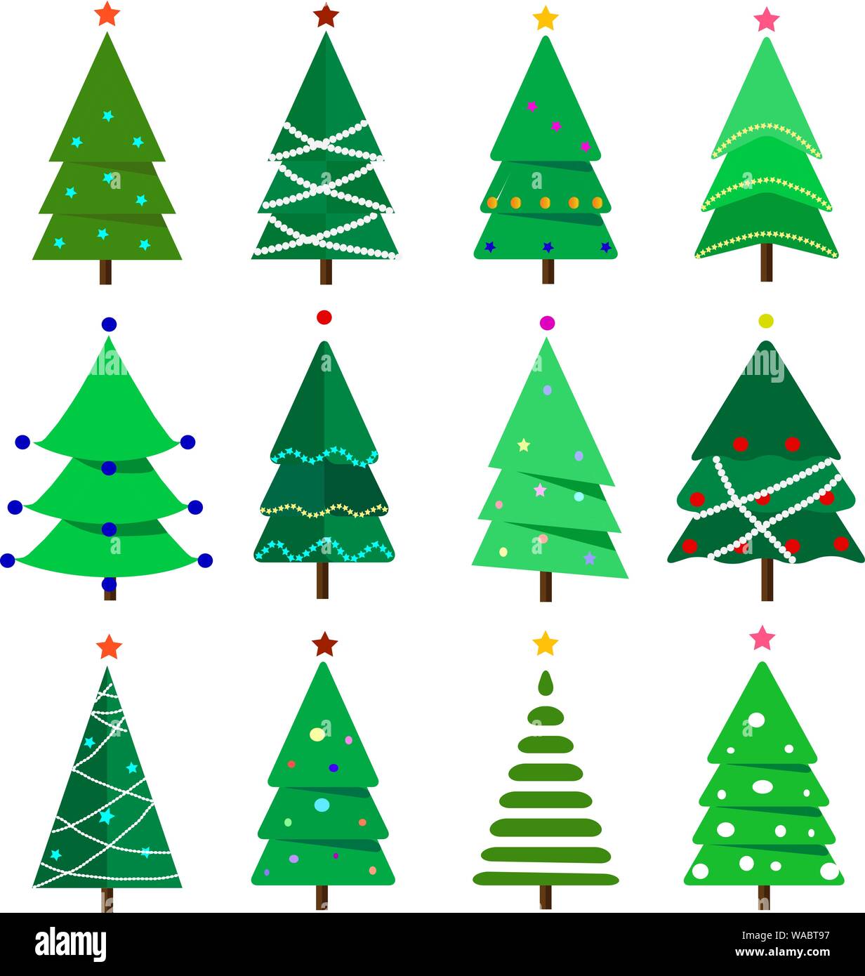 Big collection of Christmas trees, modern, interesting flat design ...