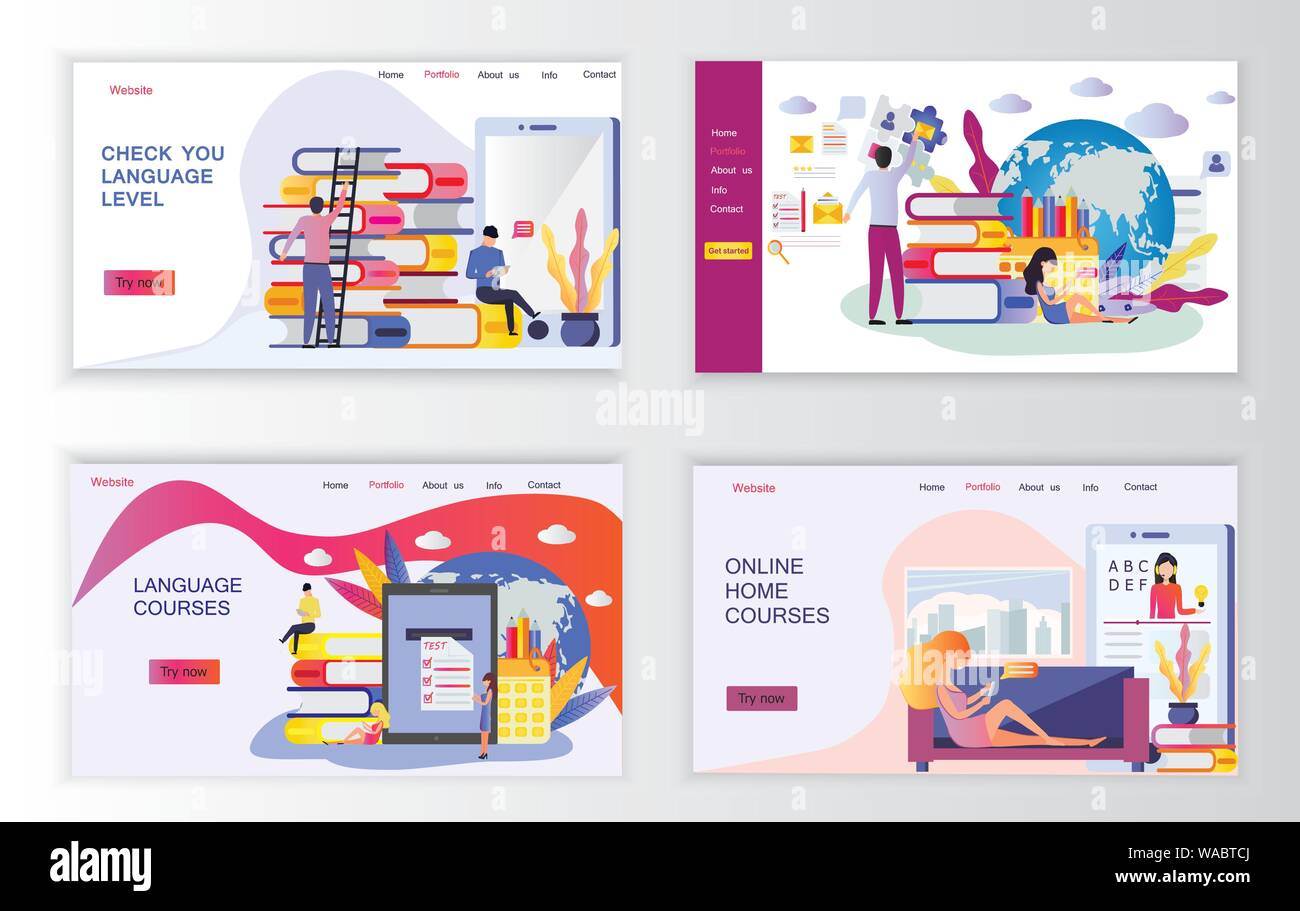 The web page design templates for language courses, e-learning, online ...