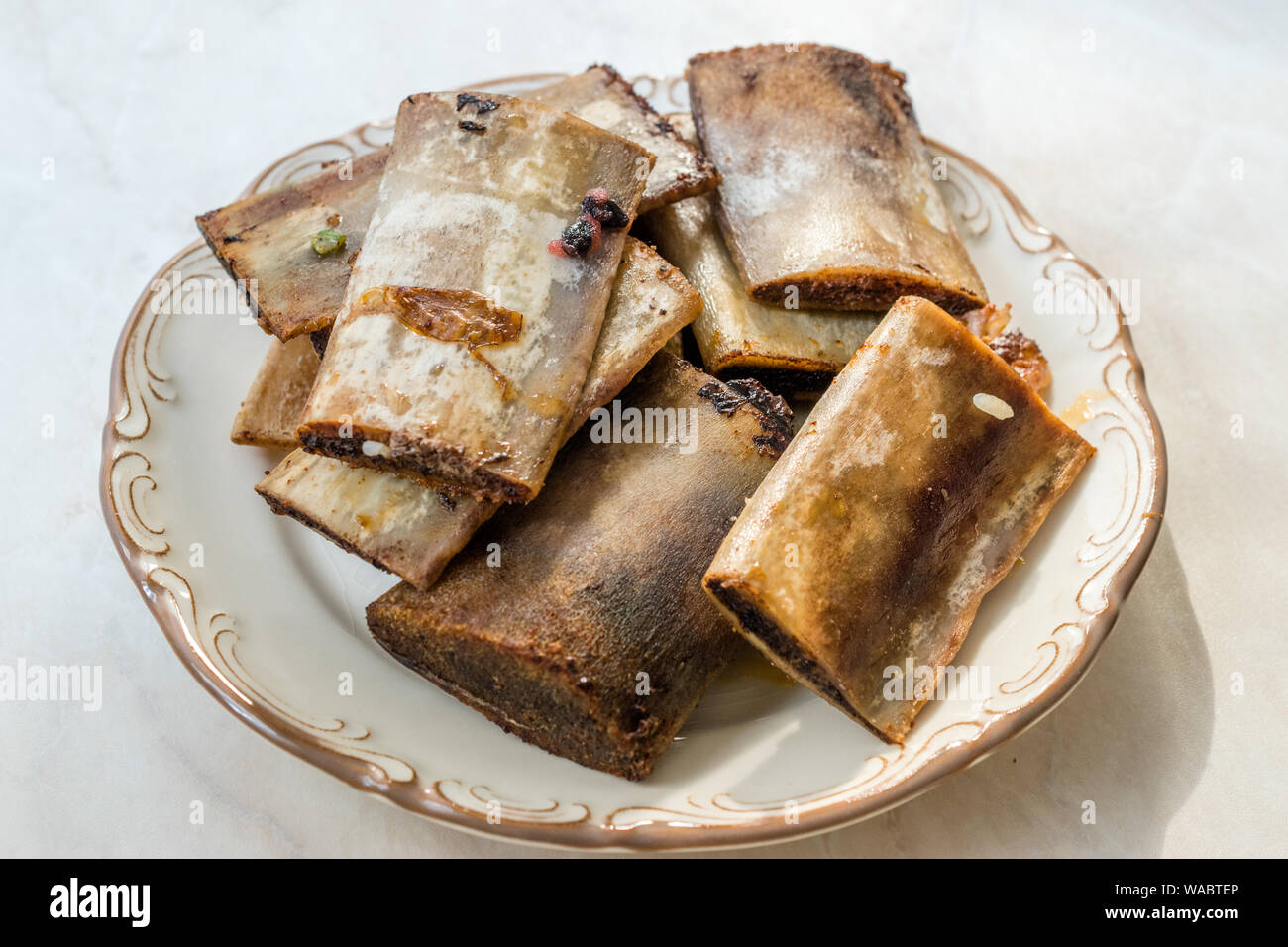 Veal Rib Meat Bones Leftover Finished Food in Plate. Organic Object ...