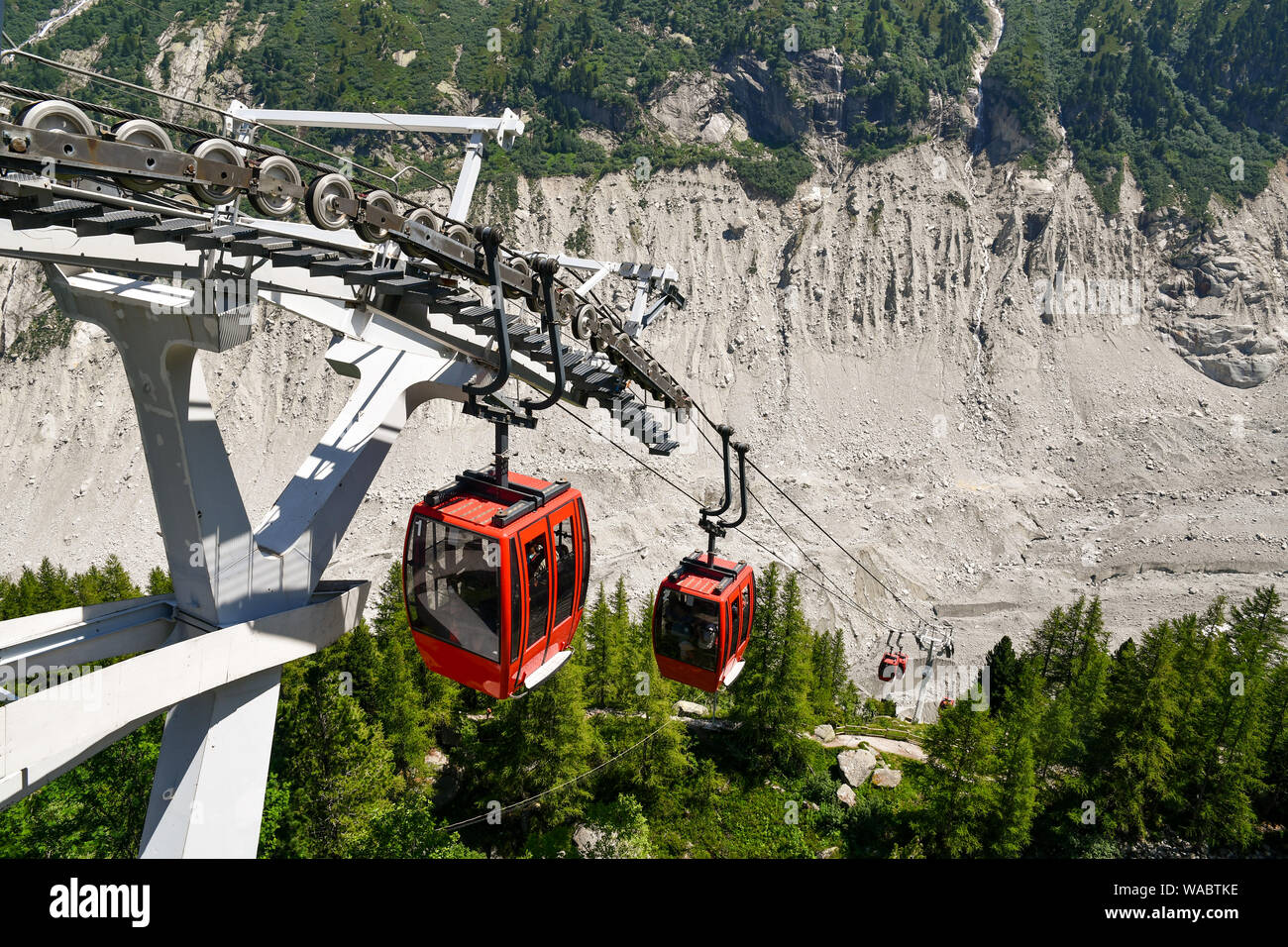 View of the cable car of Montenvers (1913m) near Chamonix (France ...