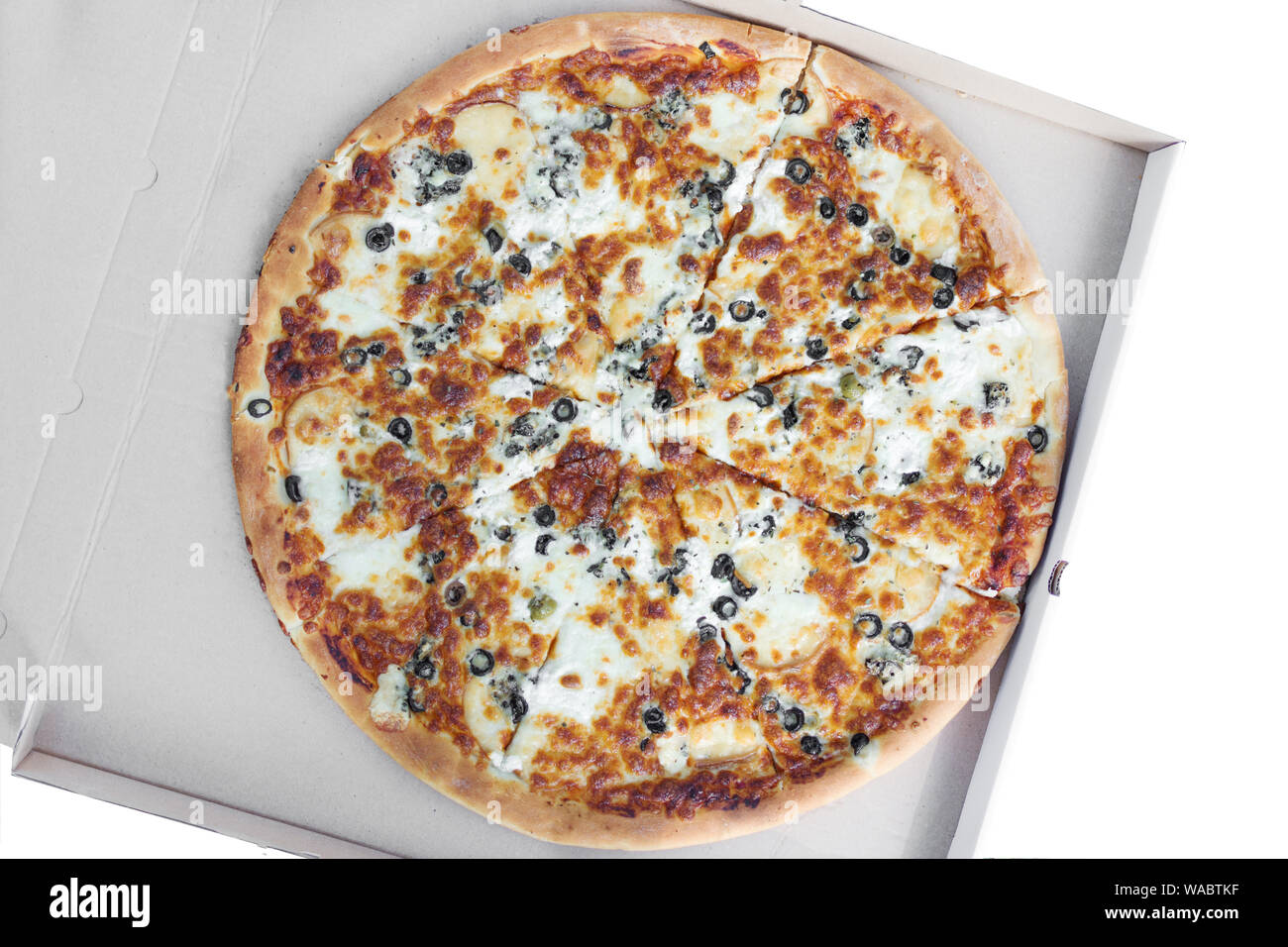 Pizza in a cardboard box top view. Pizza delivery. Pizza menu concept ...