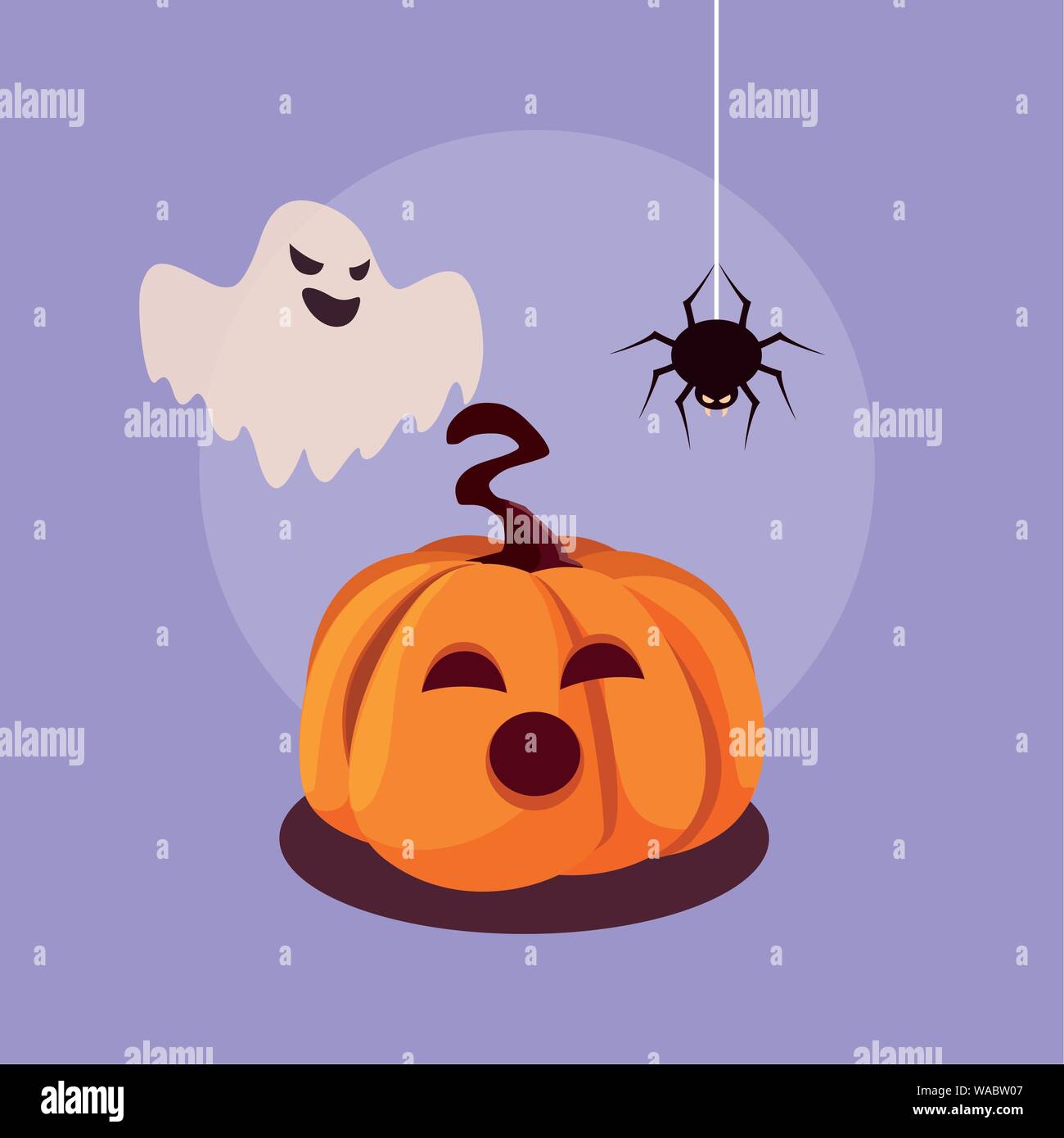 halloween pumpkin with ghost and spider vector illustration design ...