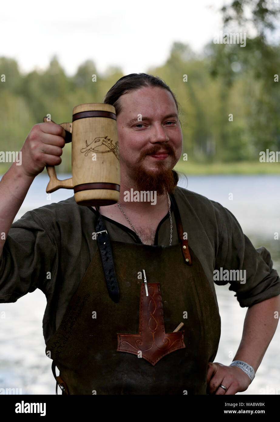 Hameenlinna Finland 08/17/2019 Medieval festival with craftsman ...