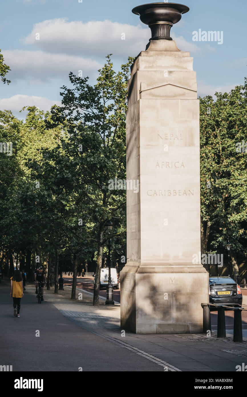 London, UK - July 15, 2019: People walking past The Memorial Gates ...