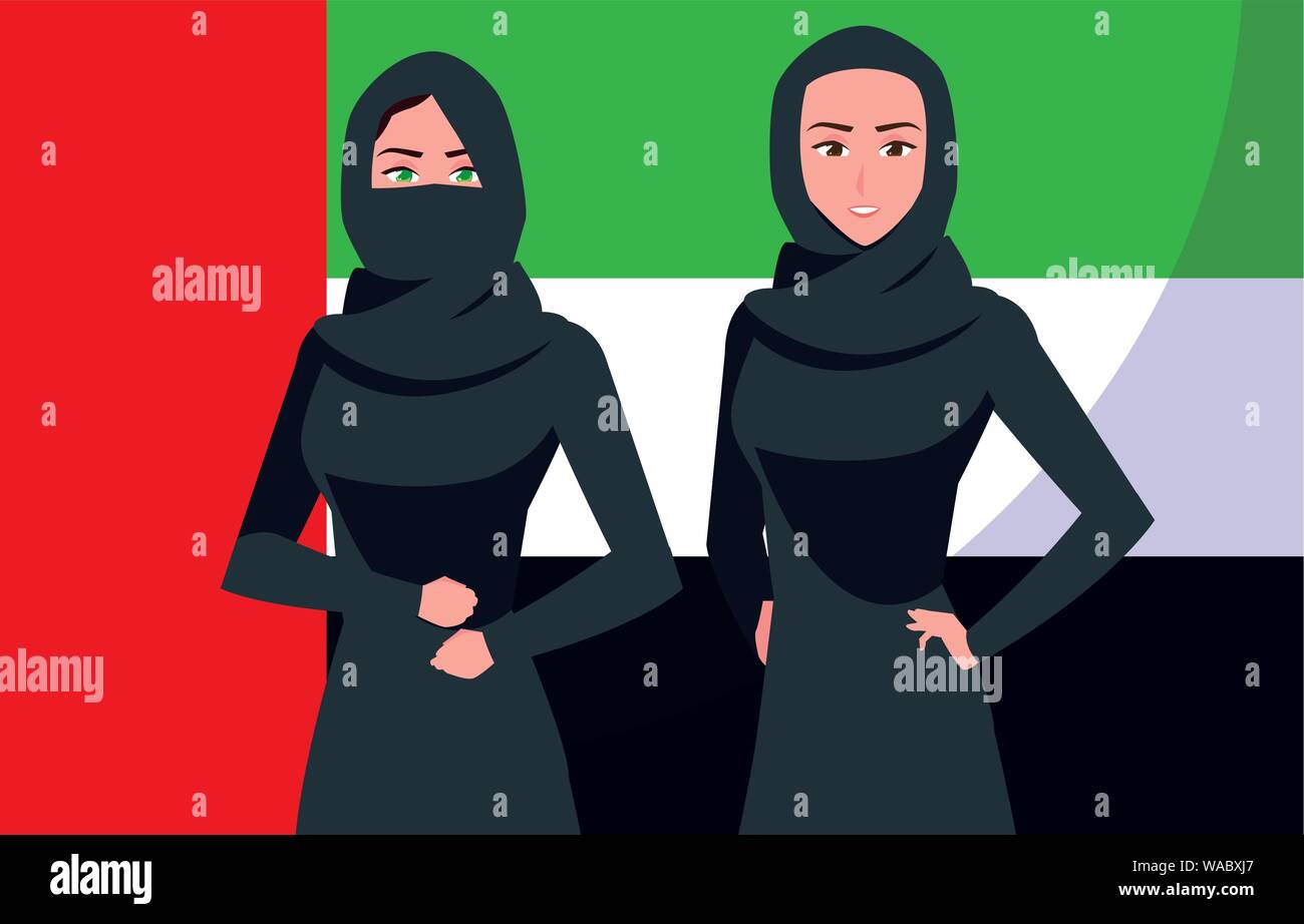 emirati women day poster with group of females vector illustration ...