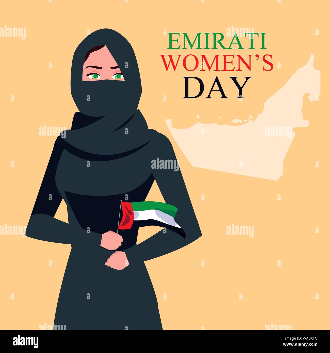 emirati women day poster with woman and map vector illustration design ...